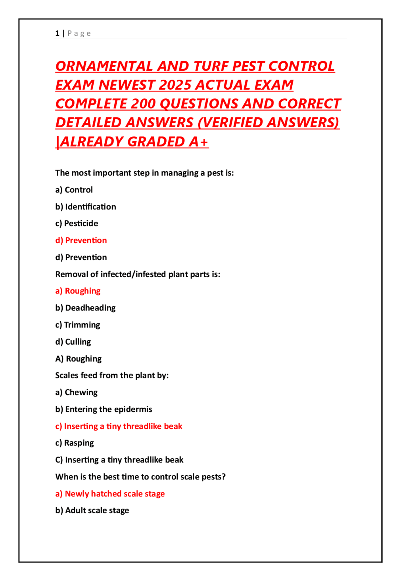 ORNAMENTAL AND TURF PEST CONTROL EXAM NEWEST 2025 ACTUAL EXAM COMPLETE ...