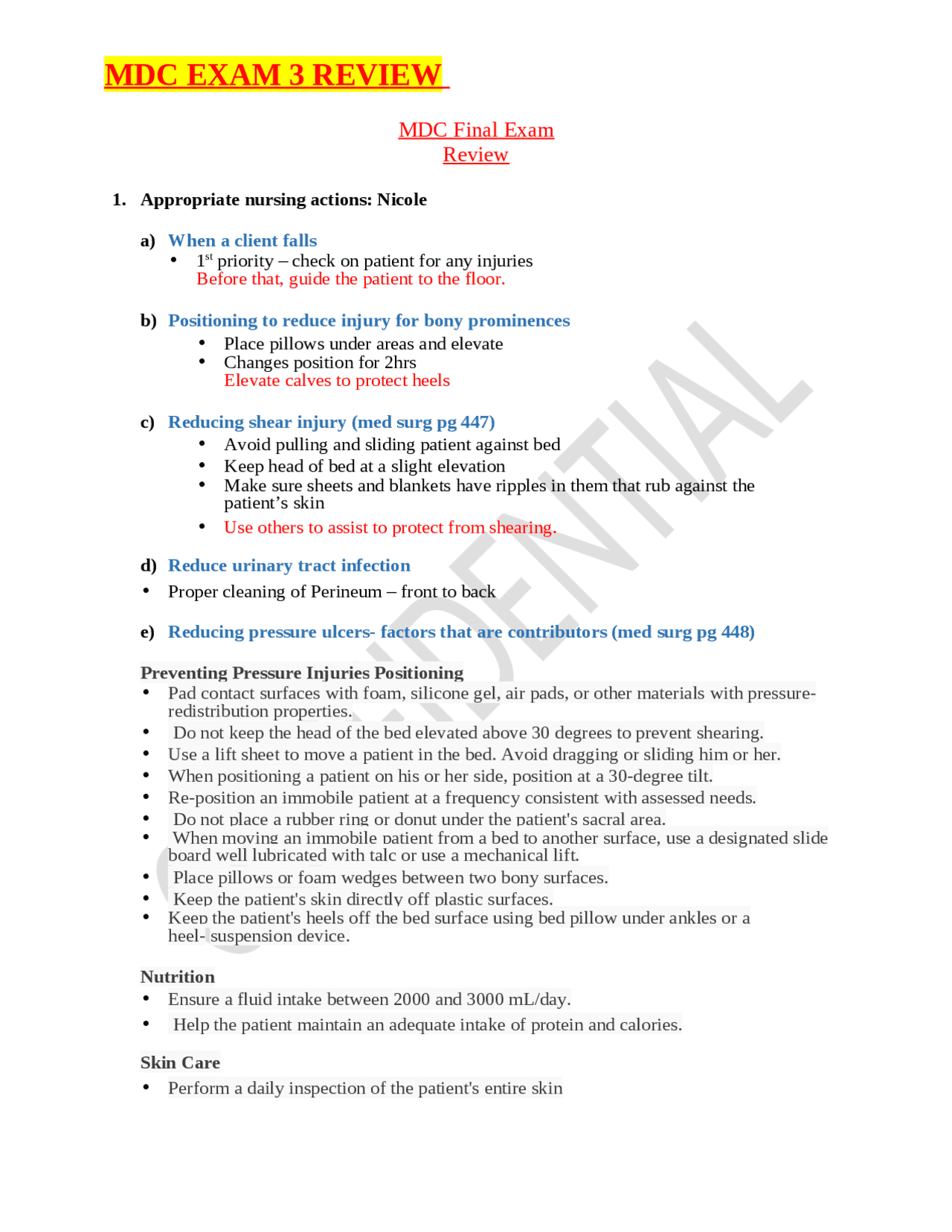 MDC EXAM 3 REVIEW MDC EXAM 3 REVIEW | Exams Nursing | Docsity
