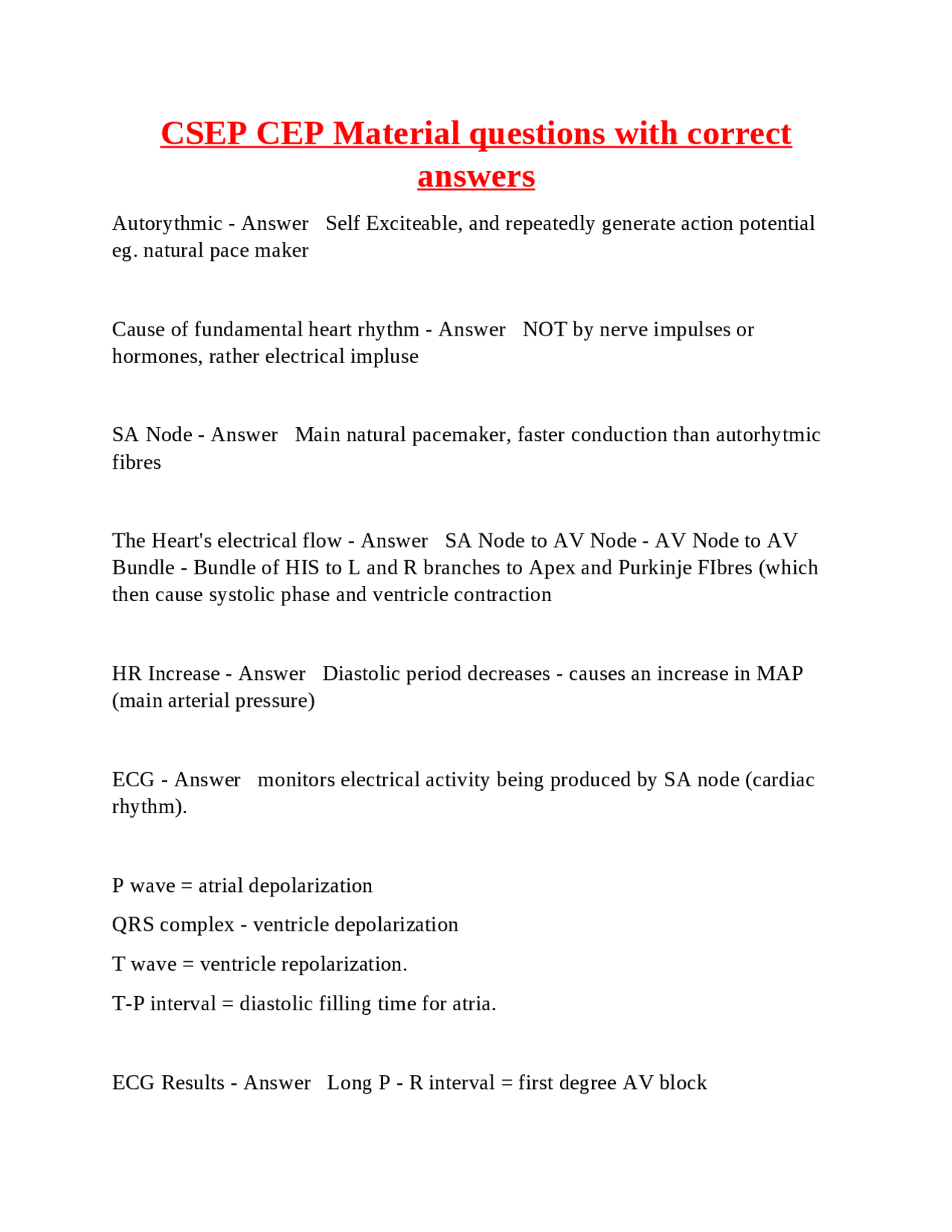 CSEP CEP Material Questions and Answers: Cardiovascular and Exercise ...