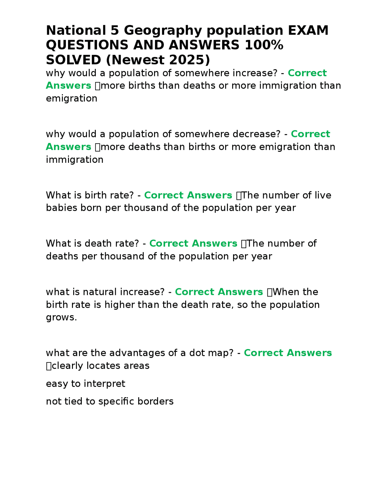 National 5 Geography Population Exam: Questions and Answers | Exams ...