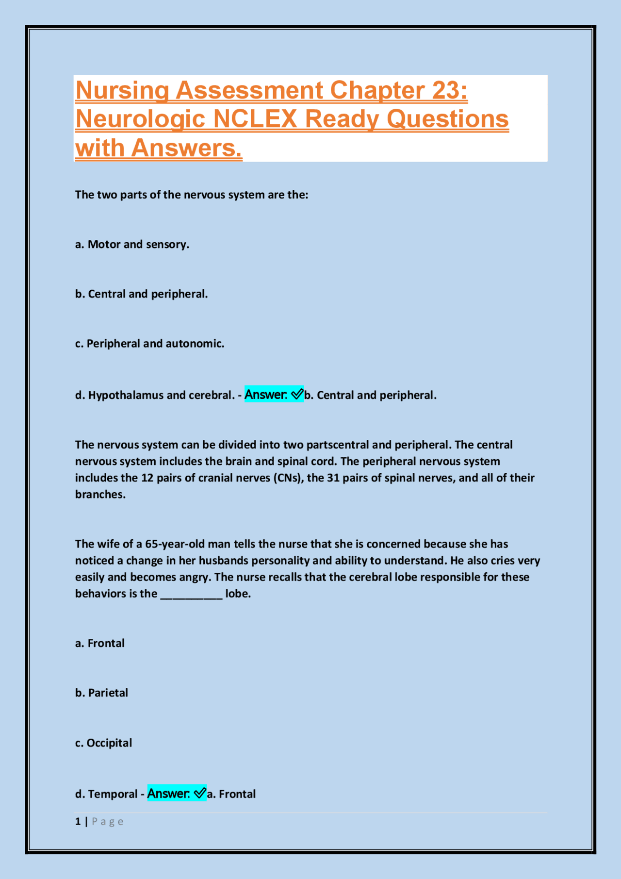 Neurologic NCLEX Ready Questions with Answers: A Comprehensive Guide to ...