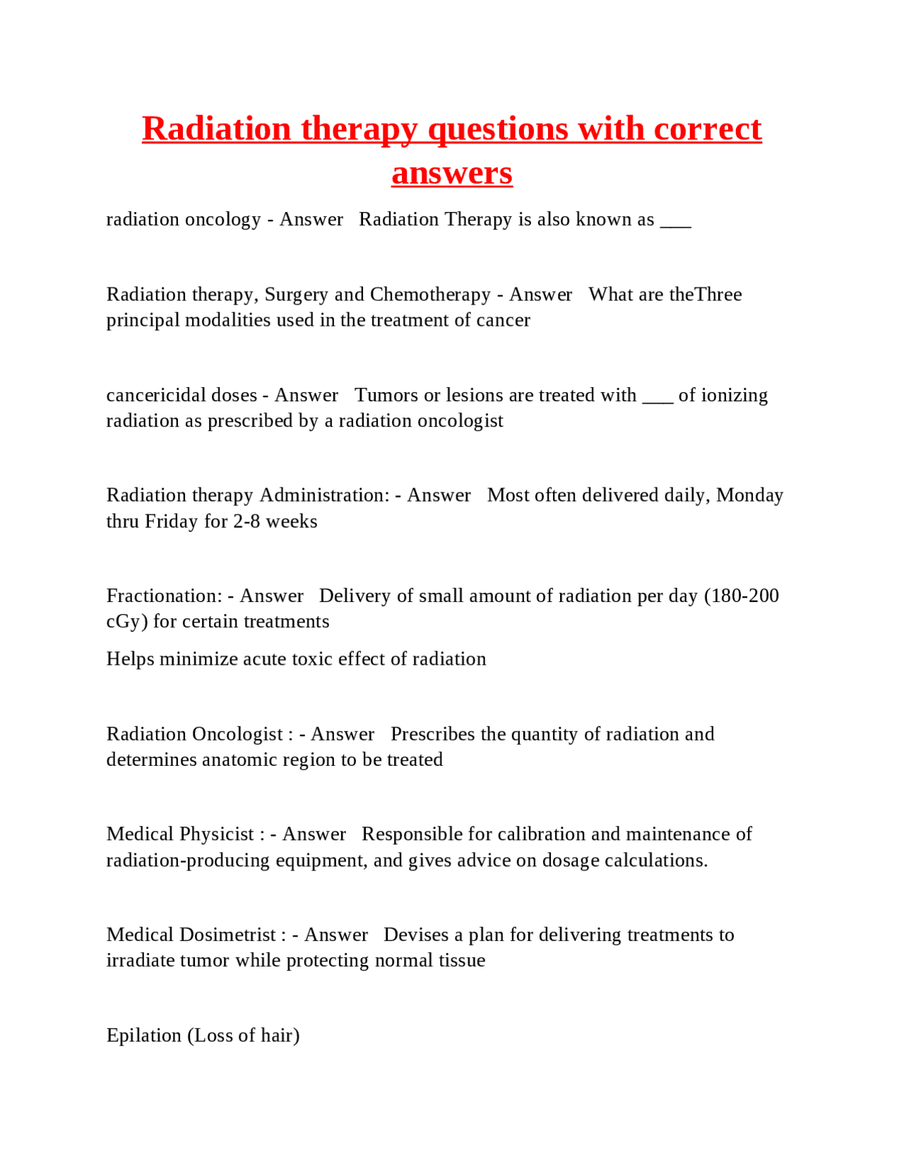 Radiation Therapy: Questions and Answers for Medical Students | Exams ...