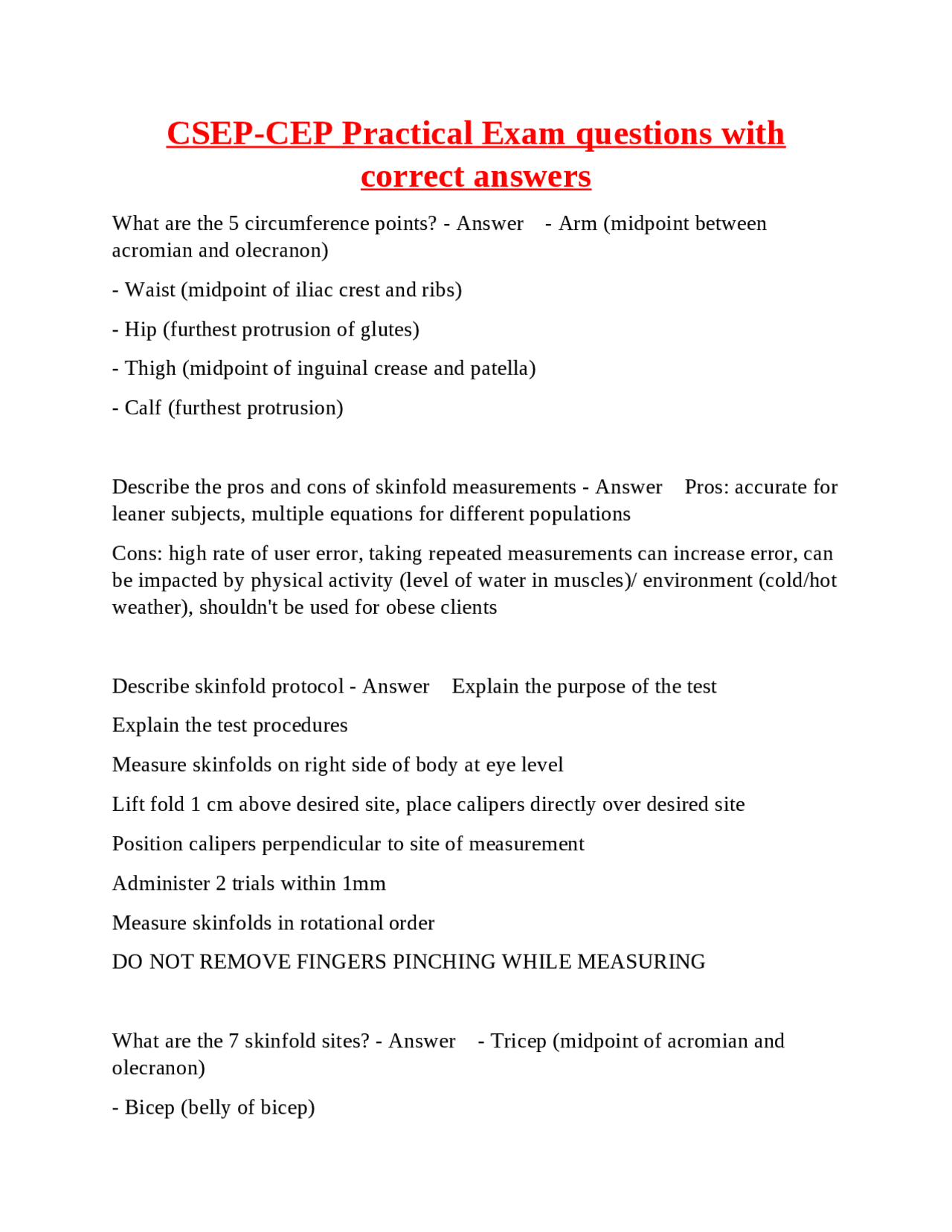 Csep Cep Practical Exam Questions With Correct Answers Exams Nursing Docsity