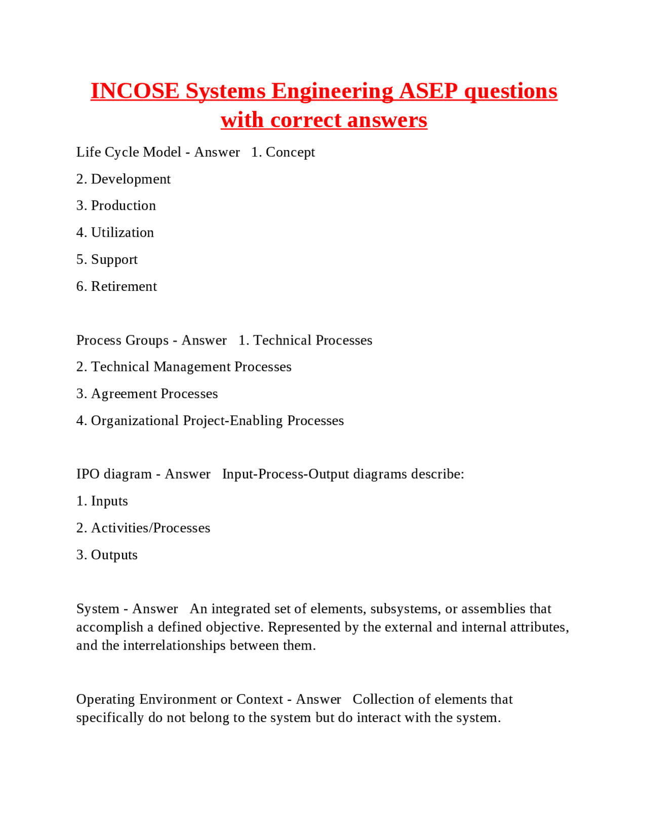 INCOSE Systems Engineering ASEP Questions and Answers | Exams ...