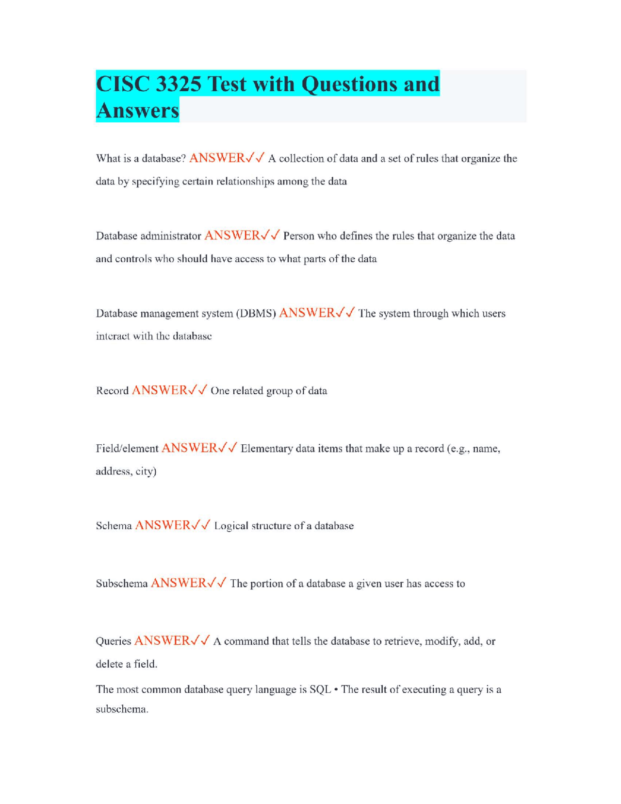 Cisc 3325 Test With Questions And Answers Exams Computer Science Docsity