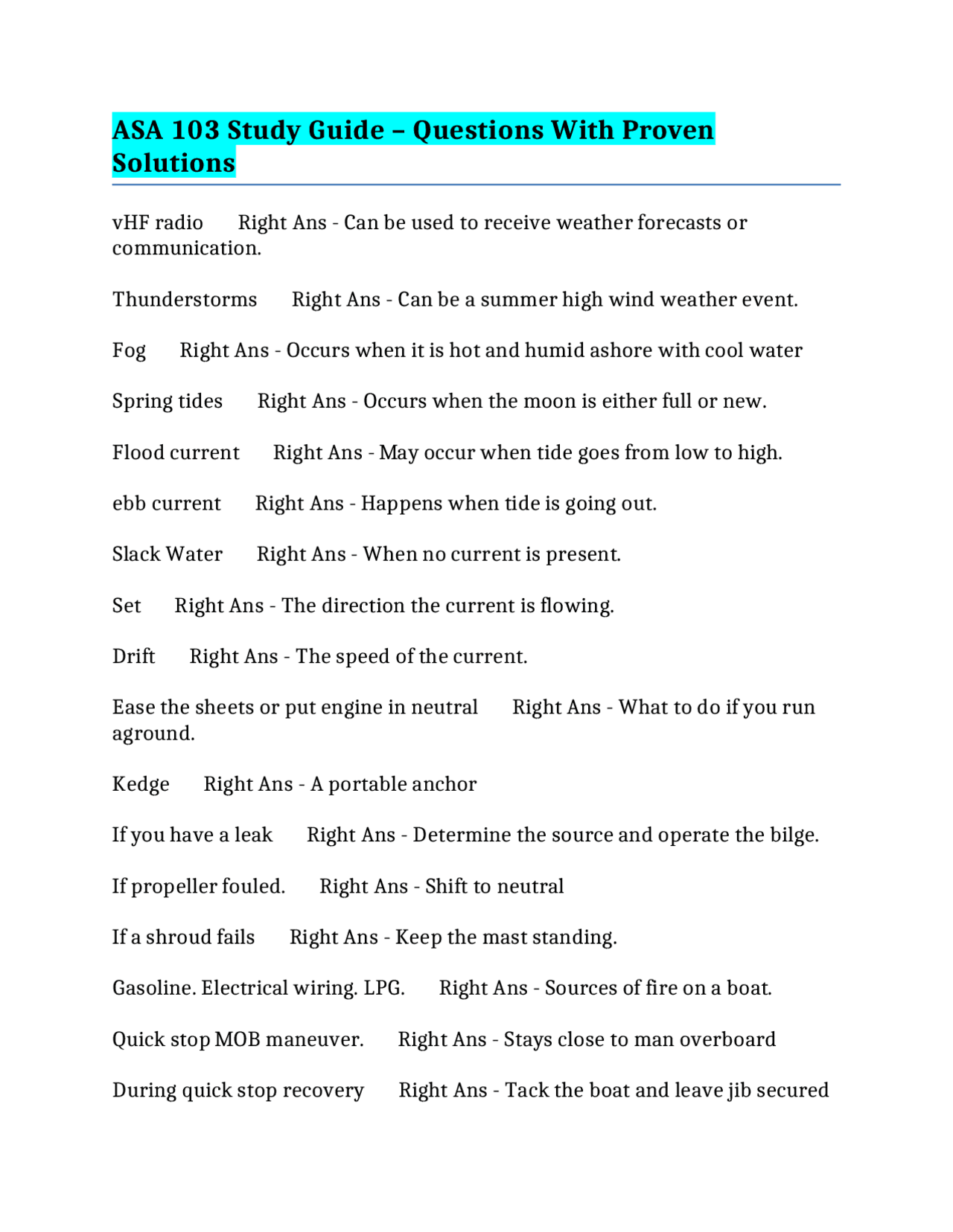 ASA 103 Study Guide: Questions and Answers on Boating and Navigation ...