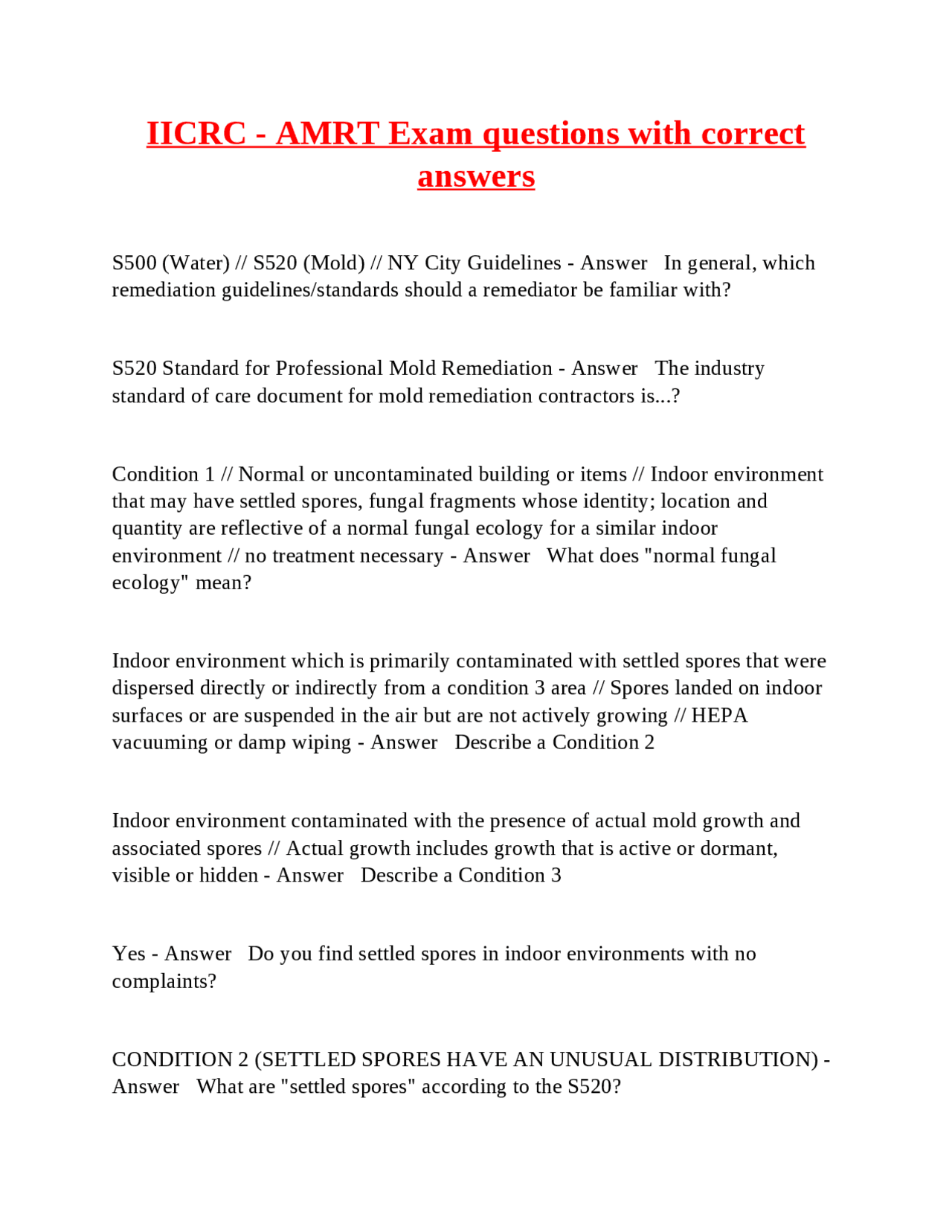 IICRC - AMRT Exam Questions and Answers: Water and Mold Remediation ...