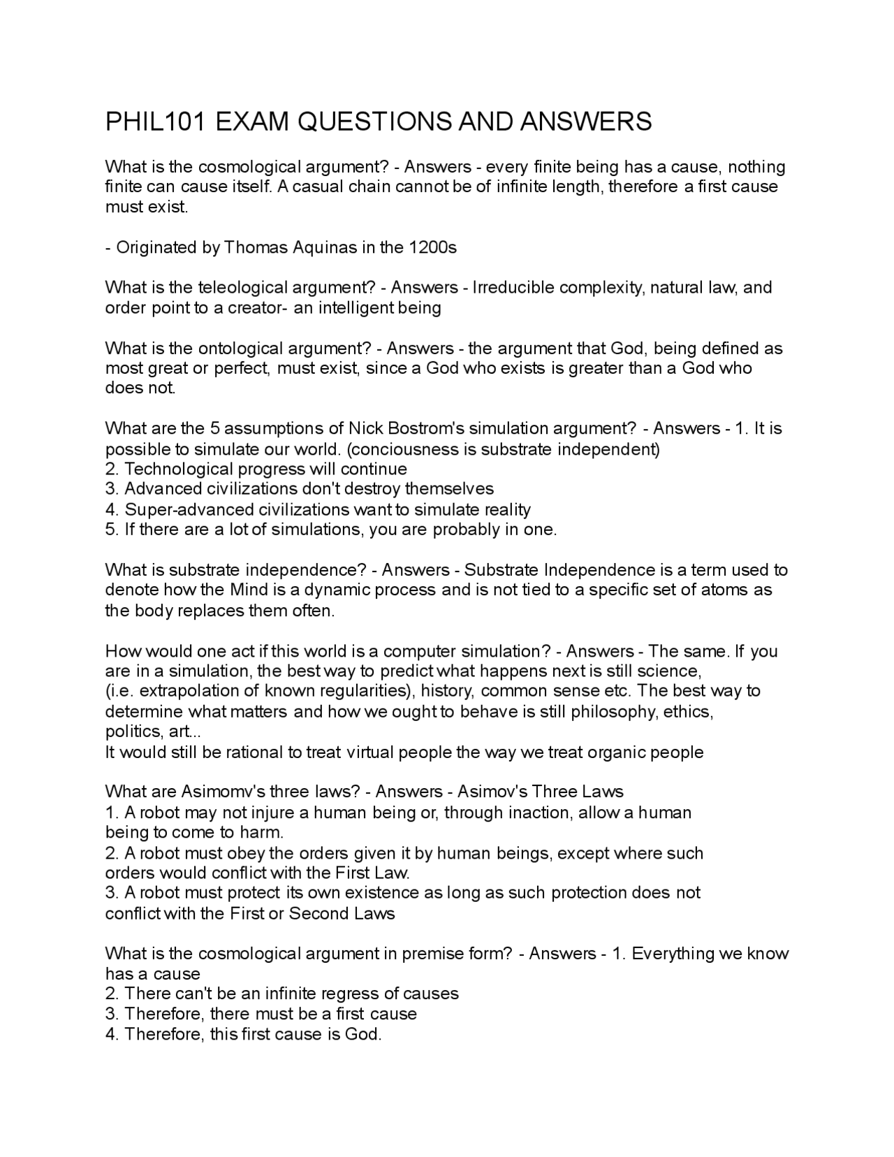 PHIL101 Exam Questions and Answers: Exploring Key Philosophical ...