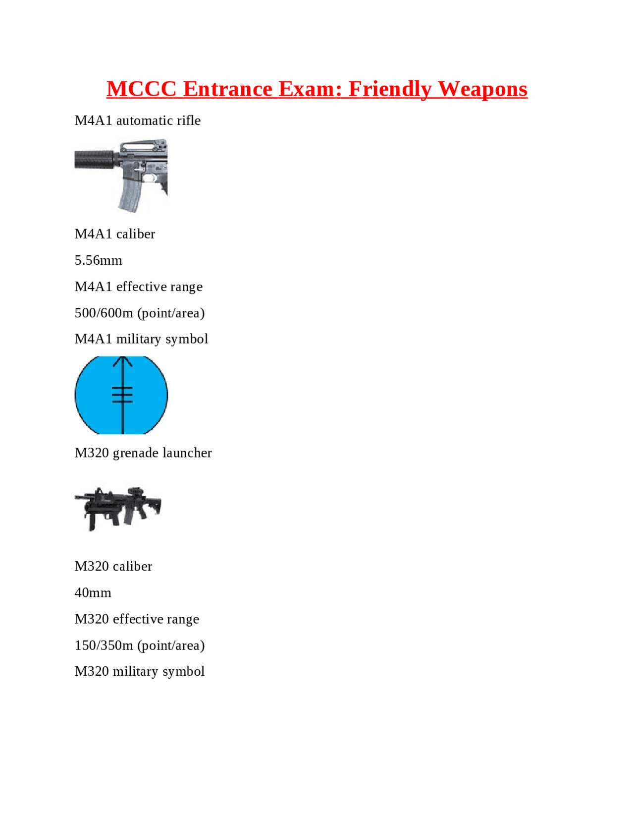 MCCC Entrance Exam: Friendly Weapons - Military Weapon Specifications ...