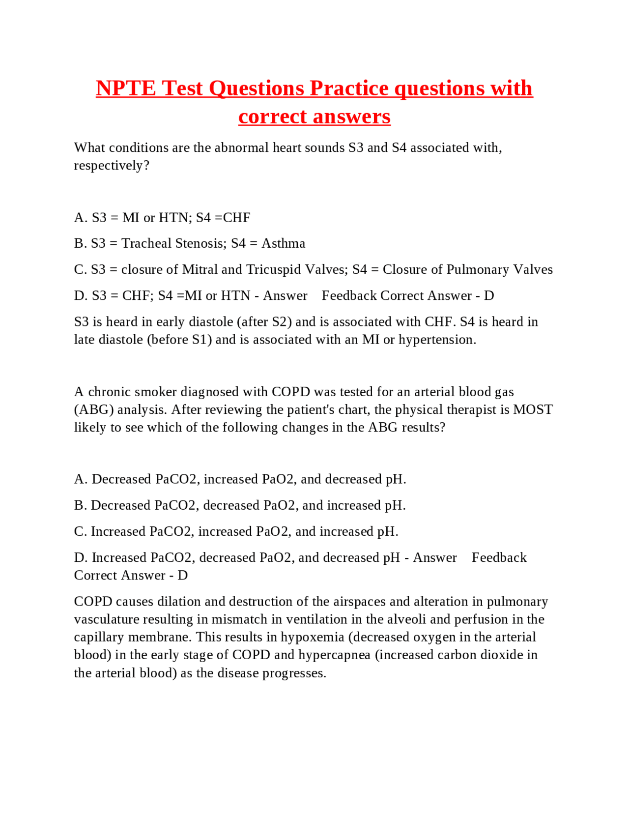 NPTE Test Questions: Practice Questions with Correct Answers | Exams ...