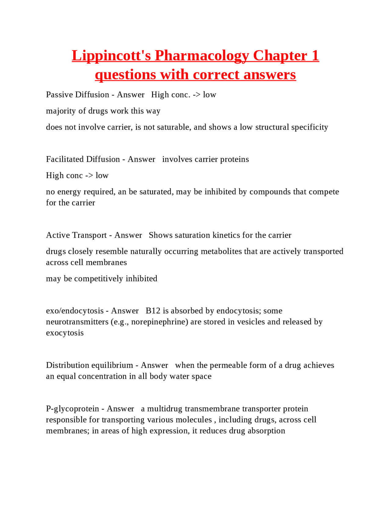 Lippincott's Pharmacology Chapter 1: Key Concepts and Questions with ...