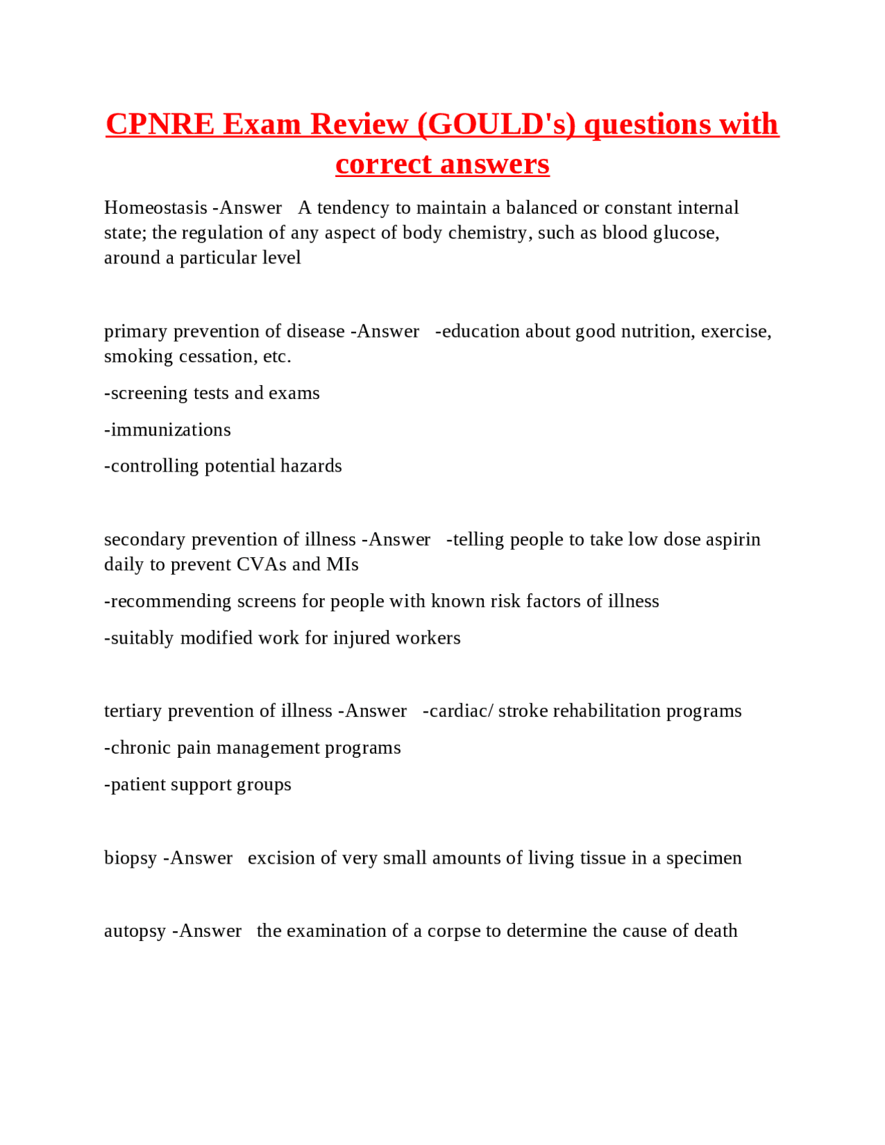 CPNRE Exam Review (GOULD's) questions with correct answers | Exams ...