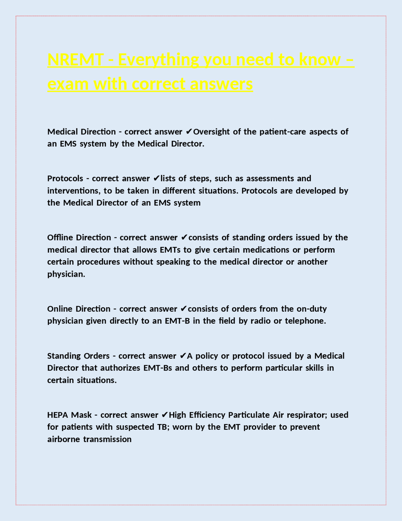 NREMT - Everything you need to know – exam with correct answers | Exams ...