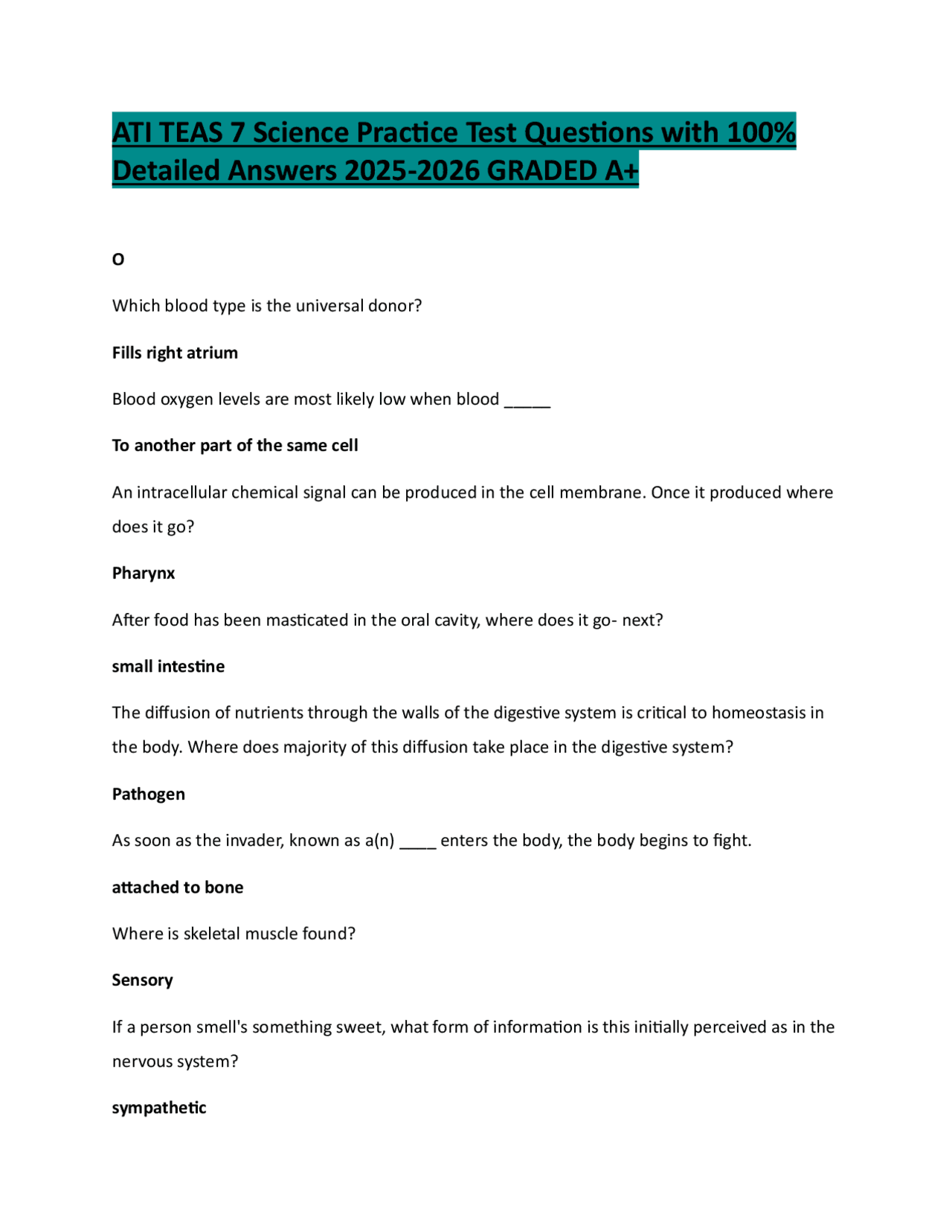 ATI TEAS 7 Science Practice Test Questions with 100% Detailed Answers ...