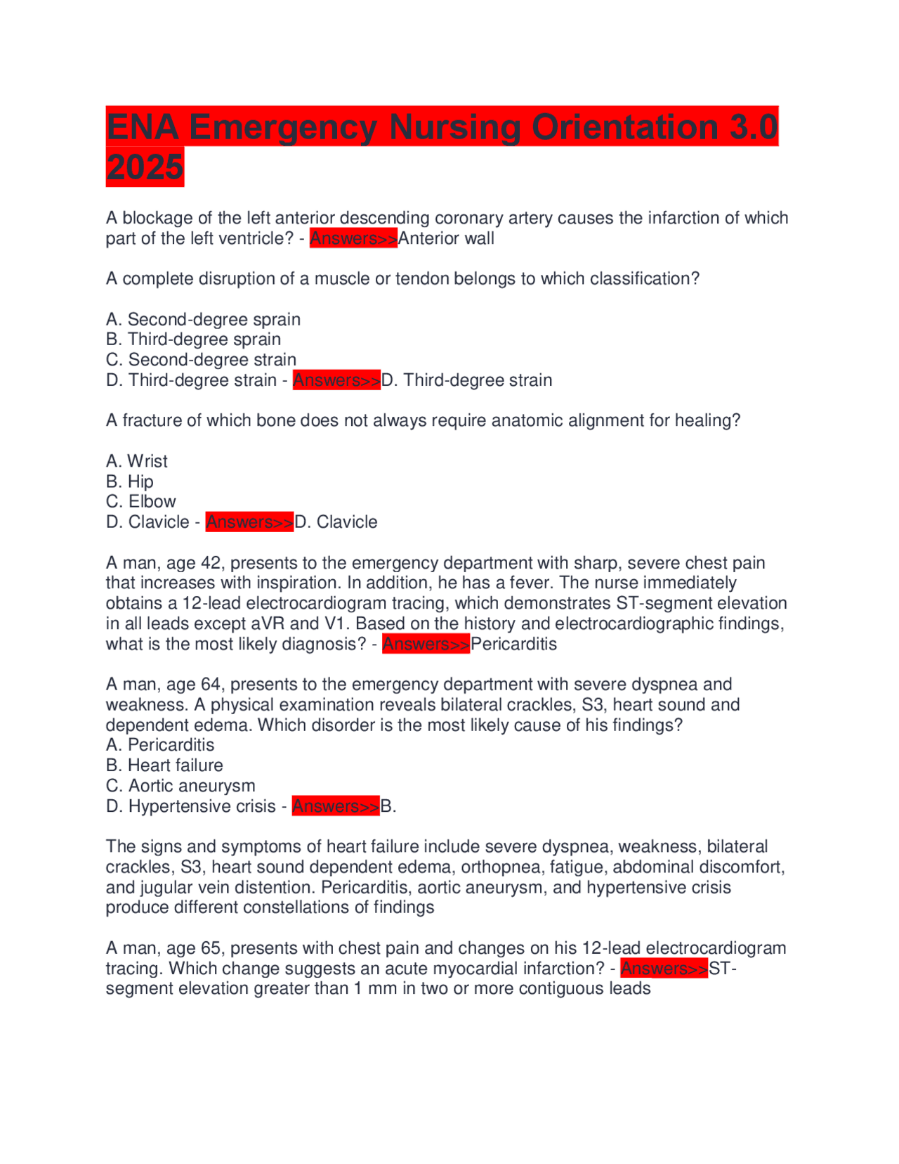 ENA Emergency Nursing Orientation 3.0: Multiple Choice Questions and ...
