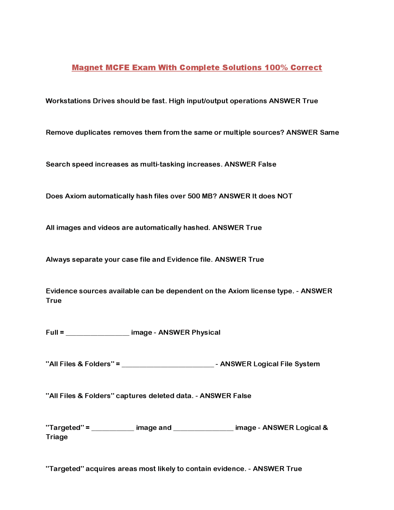 Magnet MCFE Exam Questions and Answers | Exams Advanced Education | Docsity