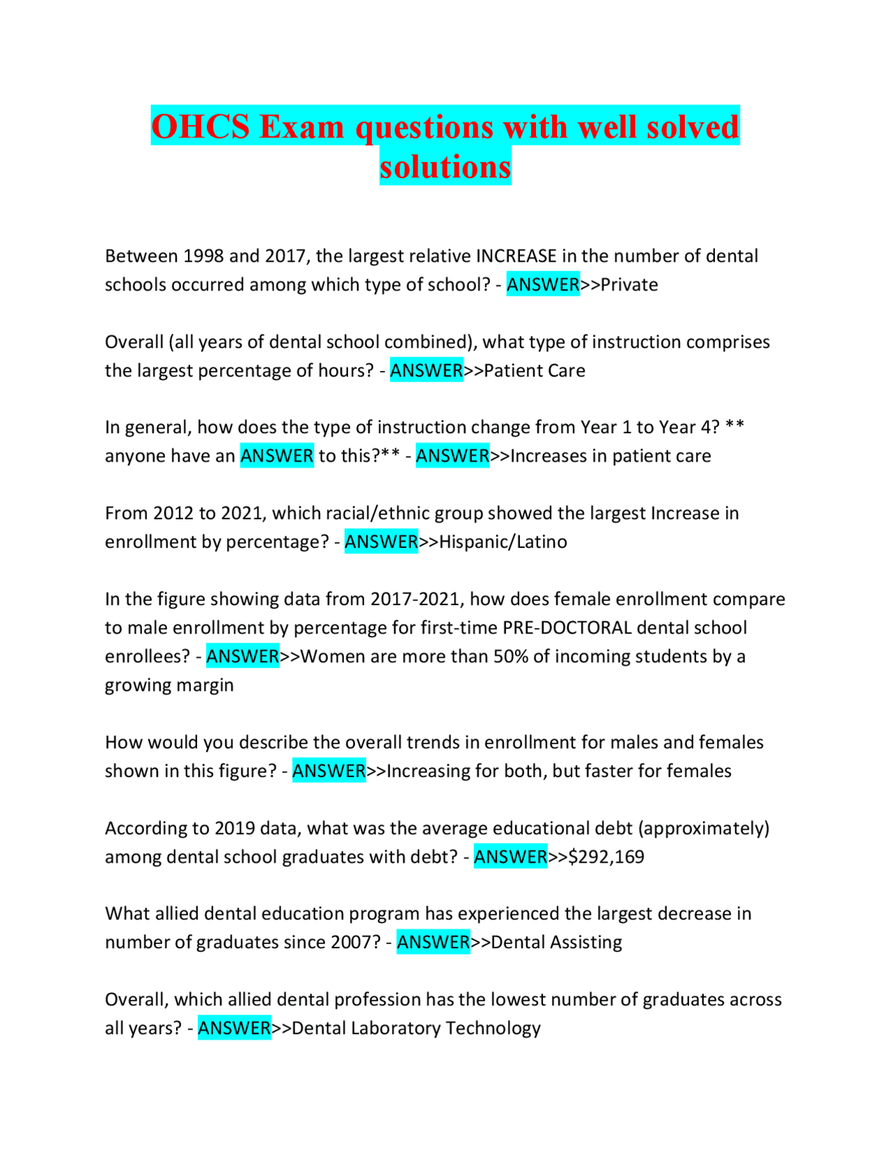 OHCS Exam Questions and Answers: Dental School, Faculty, and Organized ...