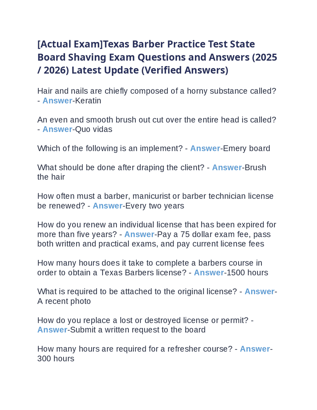 [Actual Exam]Texas Barber Practice Test State Board Shaving Exam ...