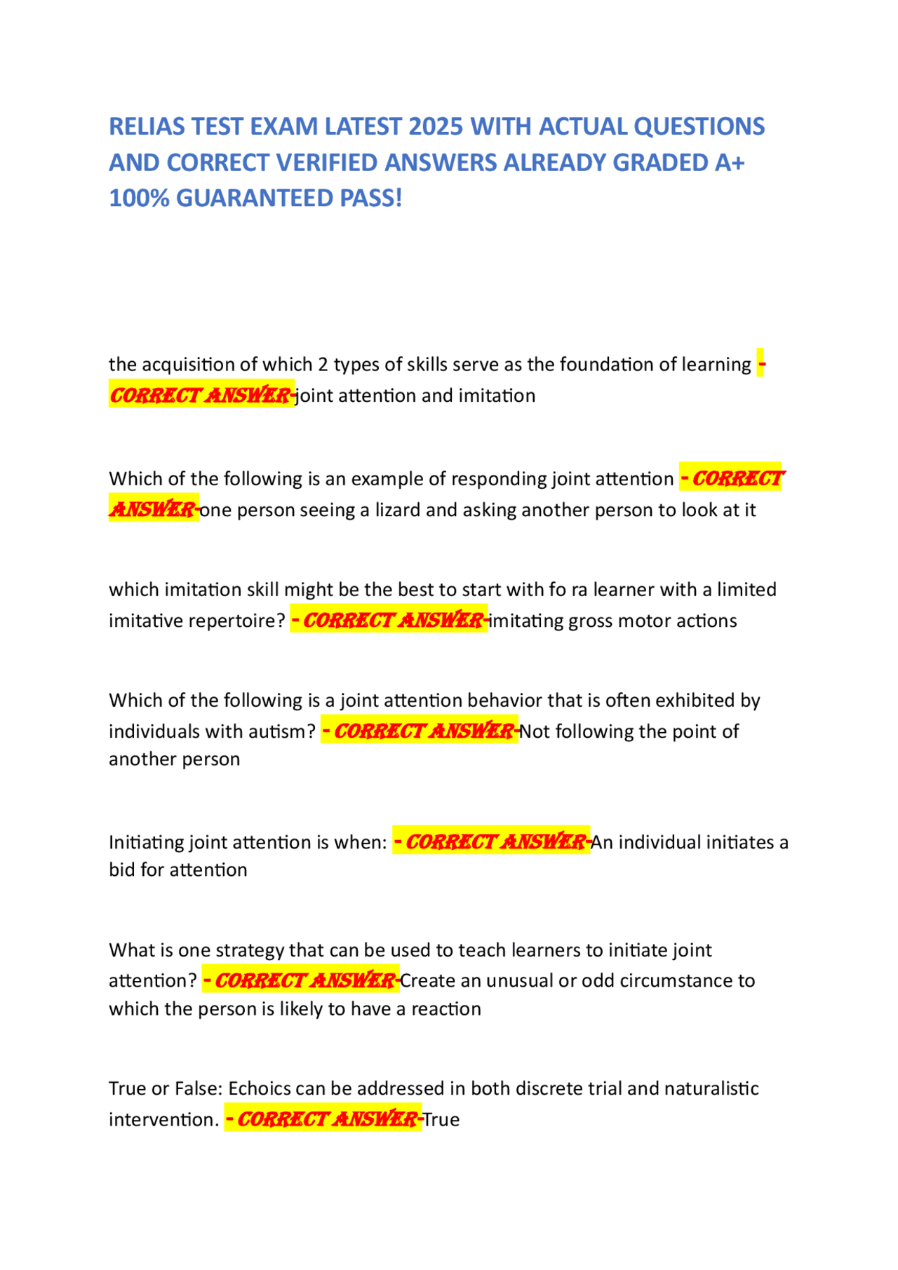 RELIAS TEST EXAM LATEST 2025 WITH ACTUAL QUESTIONS AND CORRECT VERIFIED ...