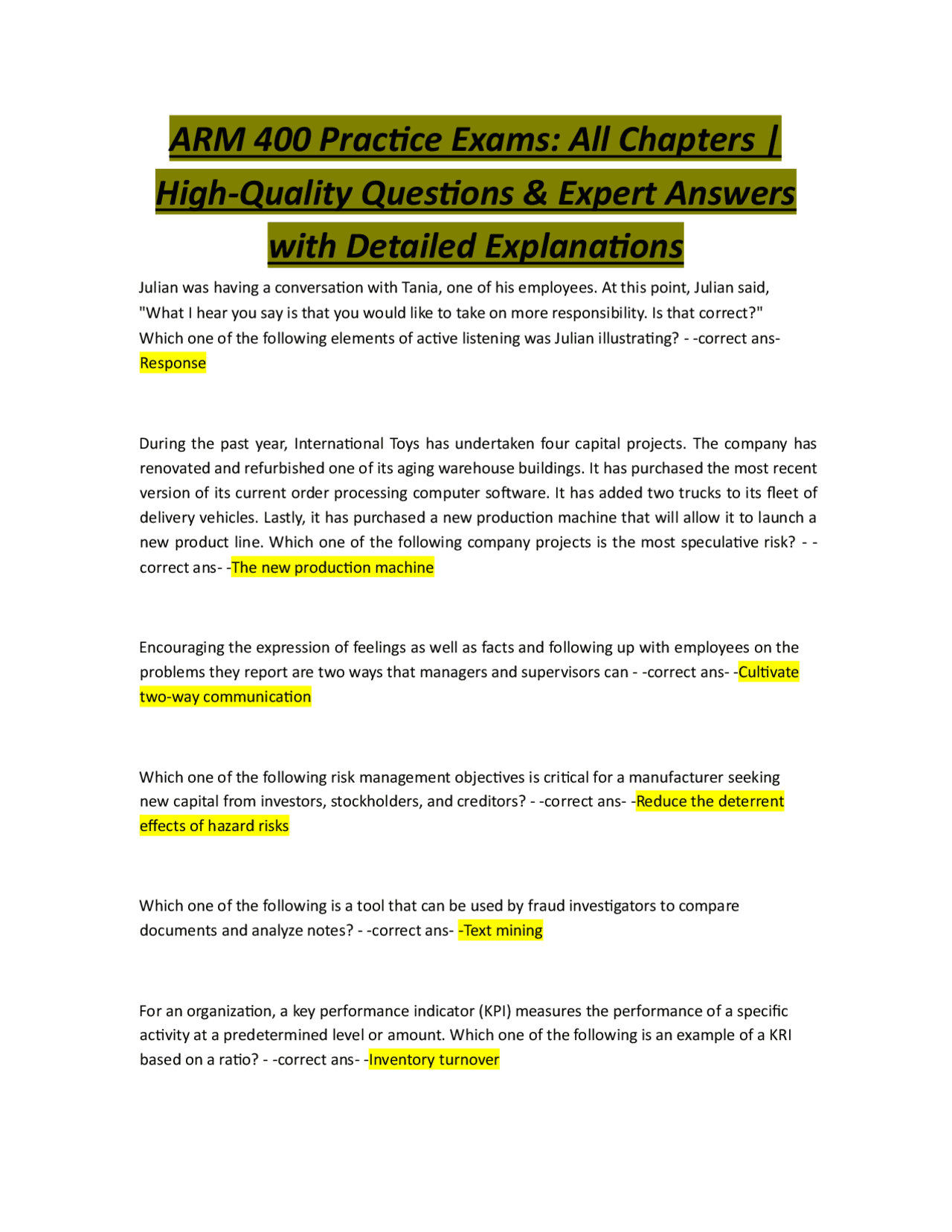 ARM 400 Practice Exams: All Chapters, High-Quality Questions & Expert ...