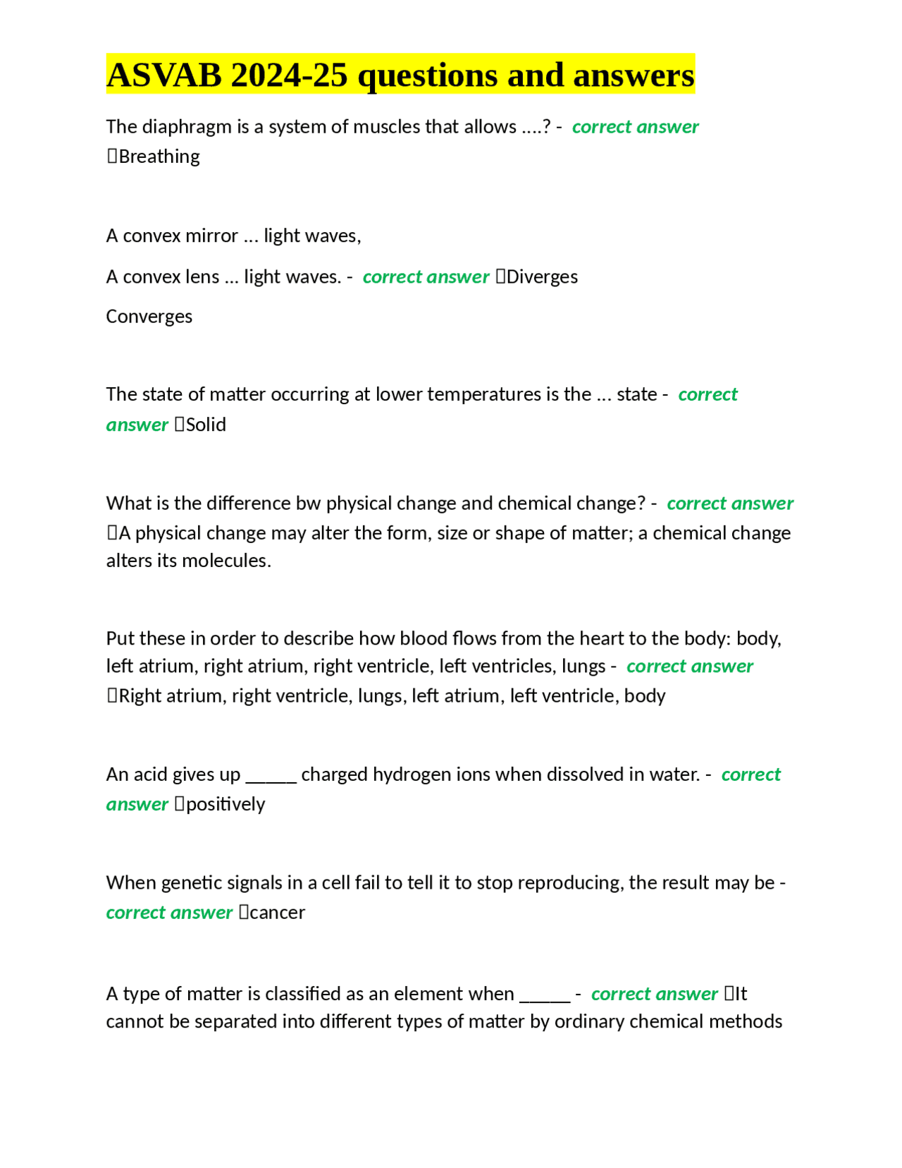 ASVAB 2024-25: Science and General Knowledge Questions and Answers ...