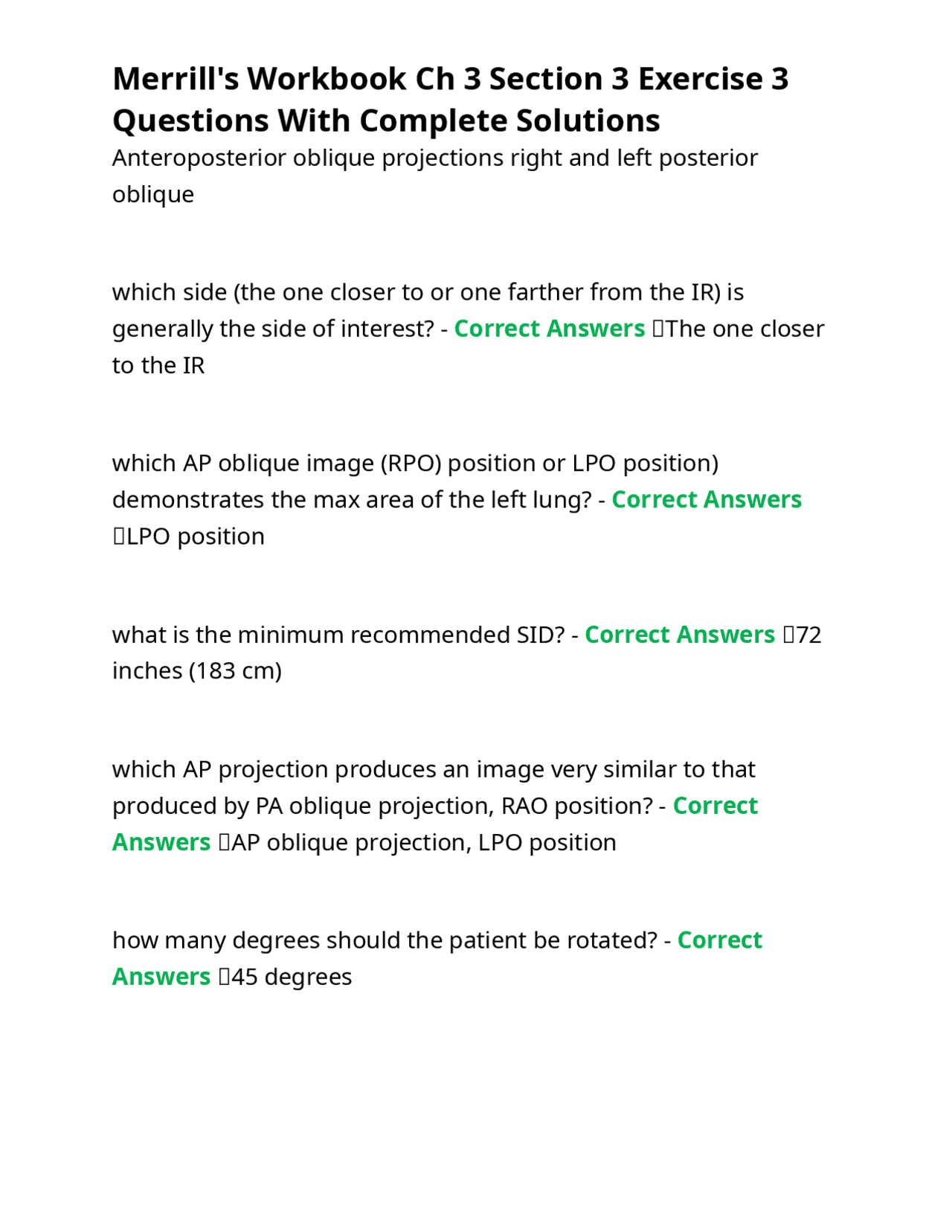 Merrill's Workbook Chapter 3 Section 3 Exercise 3: Anteroposterior Oblique Projections | Exams ...