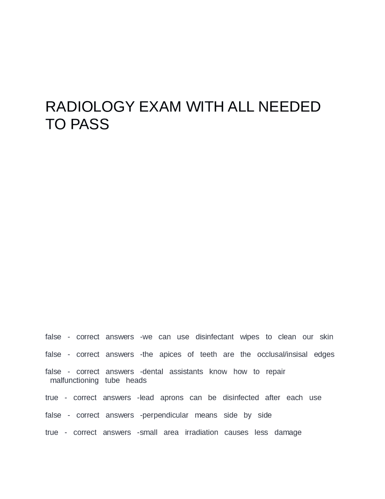 RADIOLOGY EXAM WITH ALL NEEDED TO PASS.docx | Exams Nursing | Docsity