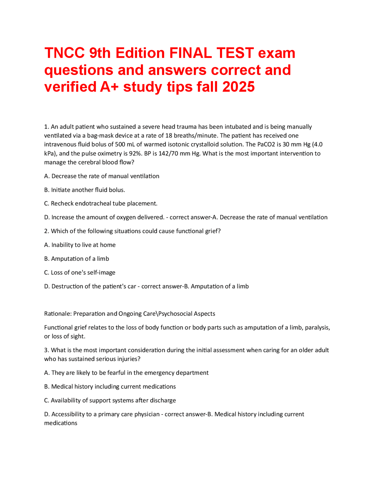 TNCC 9th Edition Final Test: Questions and Answers | Exams Advanced ...