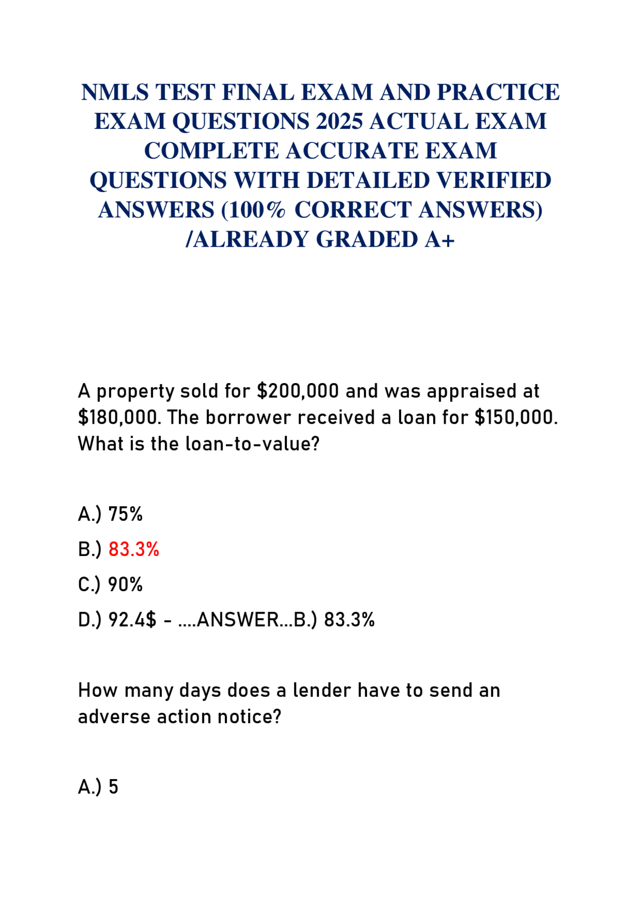 NMLS TEST FINAL EXAM AND PRACTICE EXAM QUESTIONS 2025 ACTUAL EXAM ...