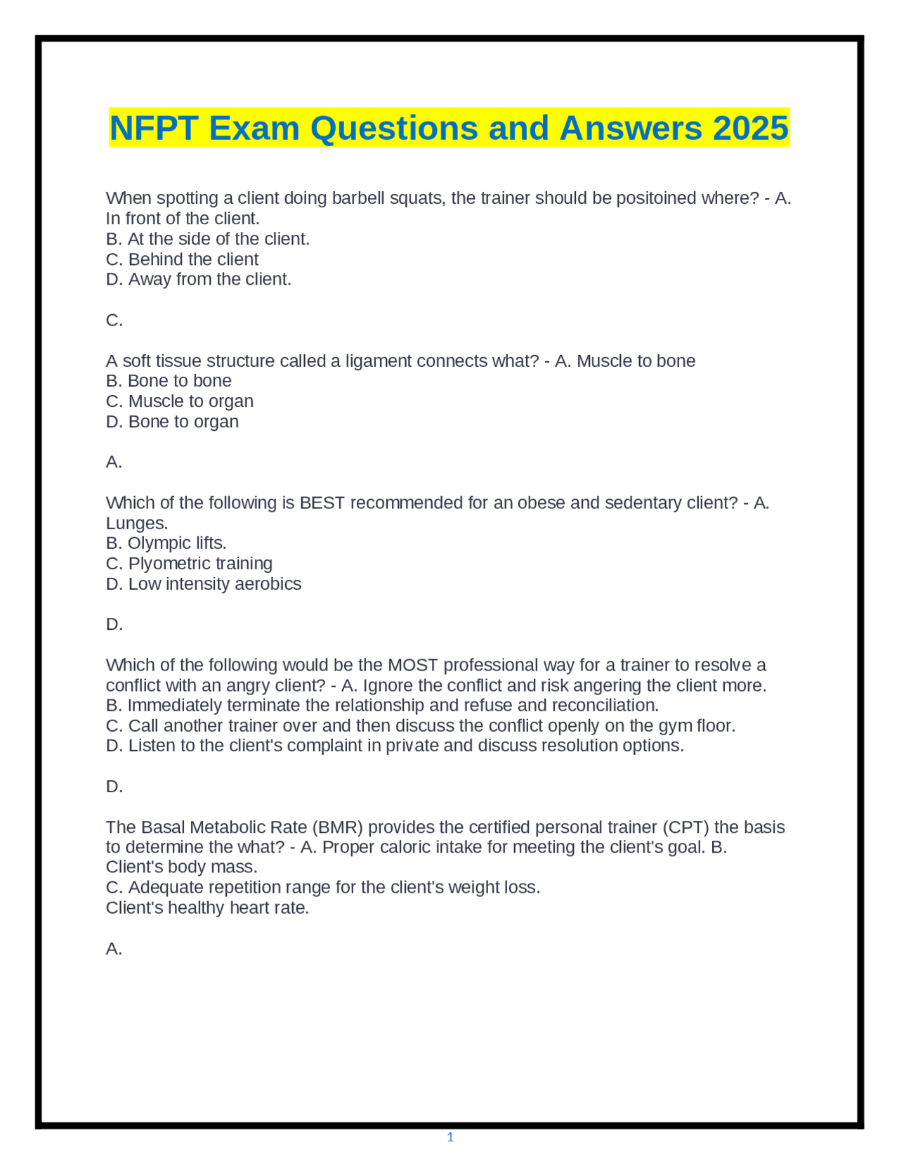 NFPT Exam Questions and Answers 2025: A Guide to Personal Training ...