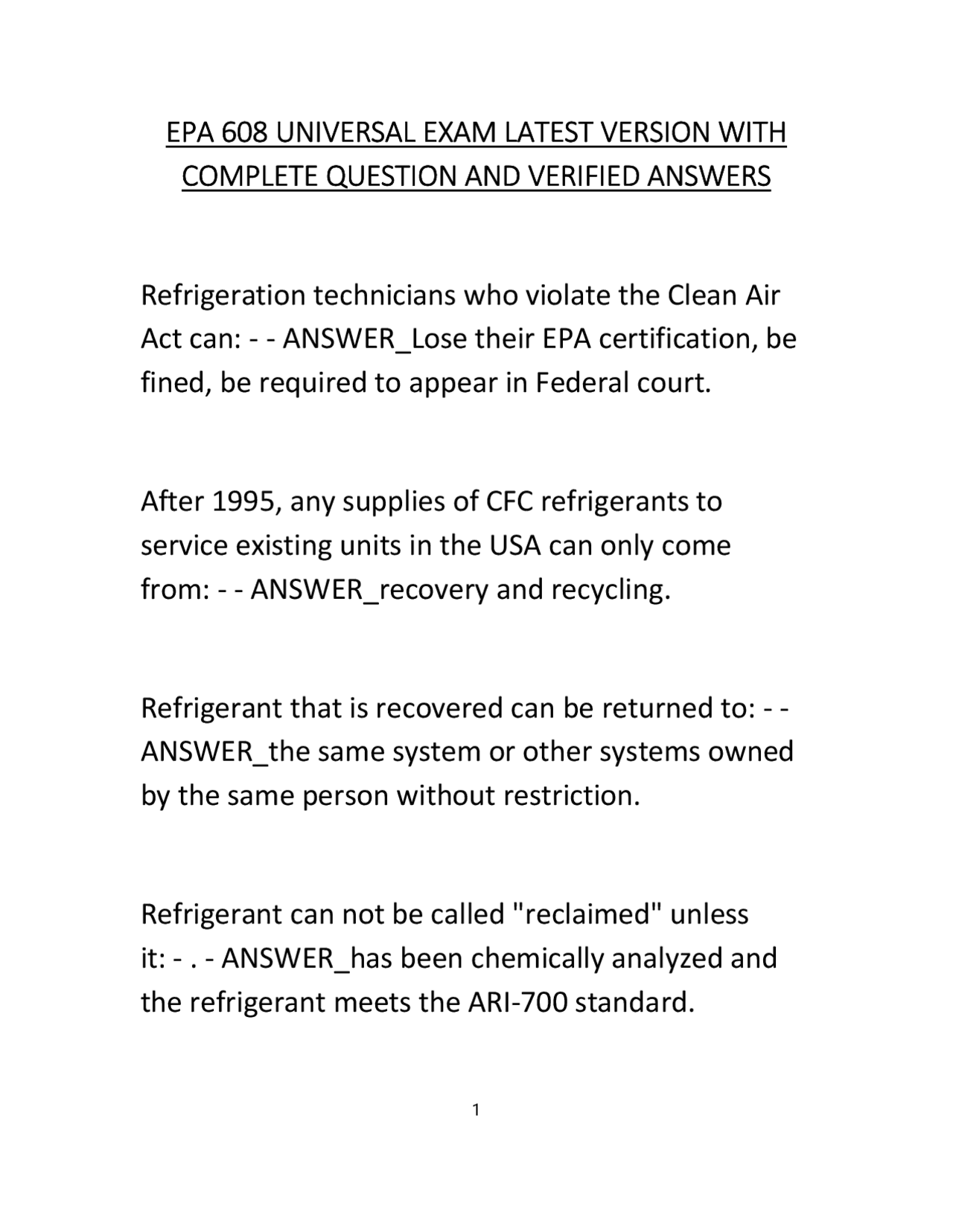 EPA 608 Universal Exam: Questions and Answers for Refrigeration ...