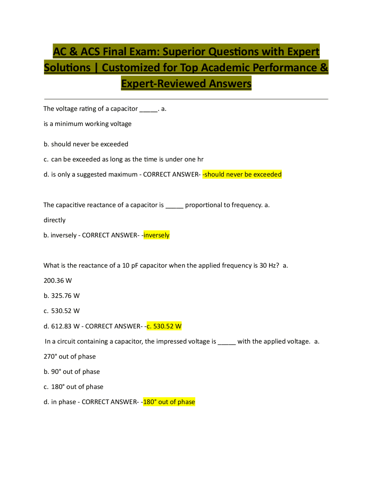 AC & ACS Final Exam: Superior Questions with Expert Solutions ...