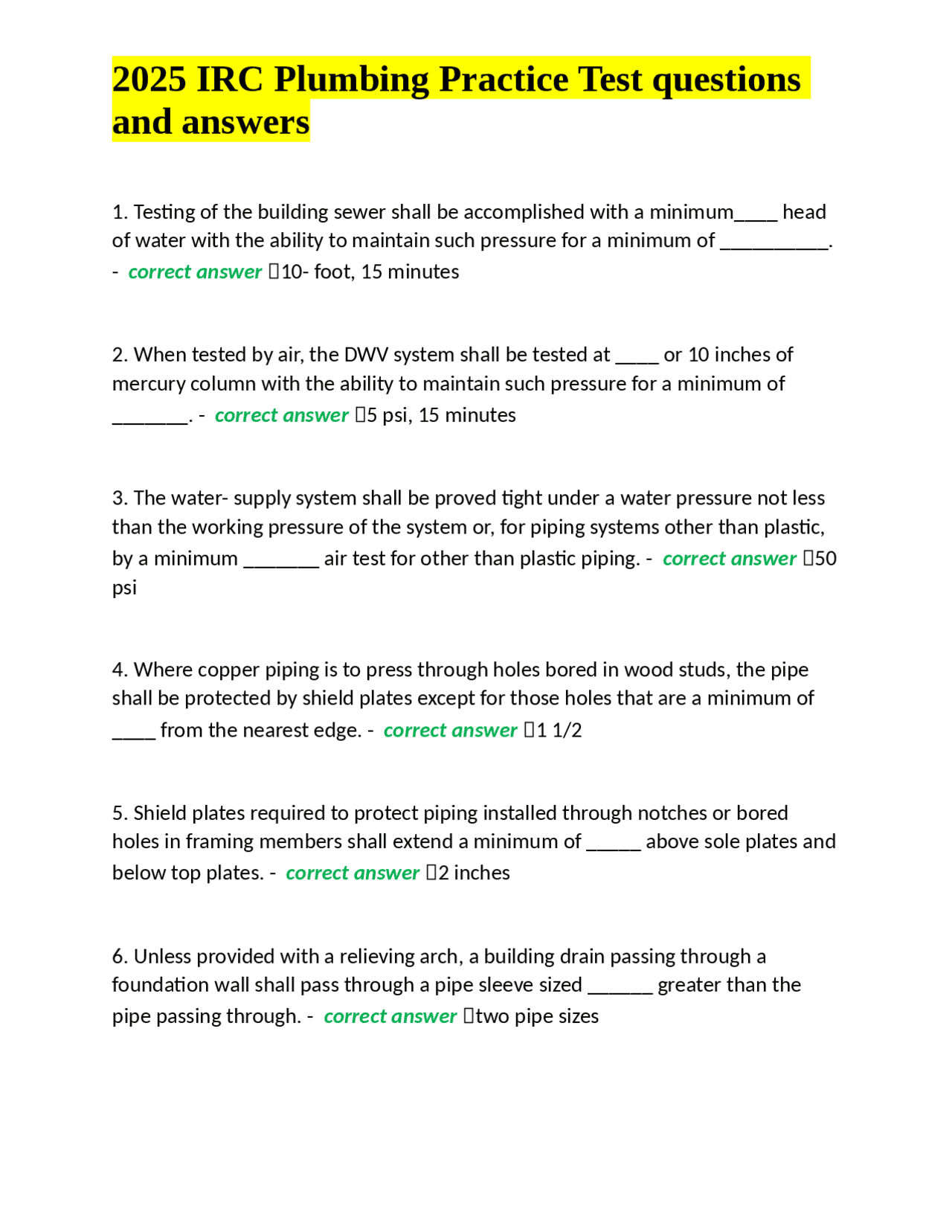 2025 IRC Plumbing Practice Test questions and answers | Exams Nursing ...
