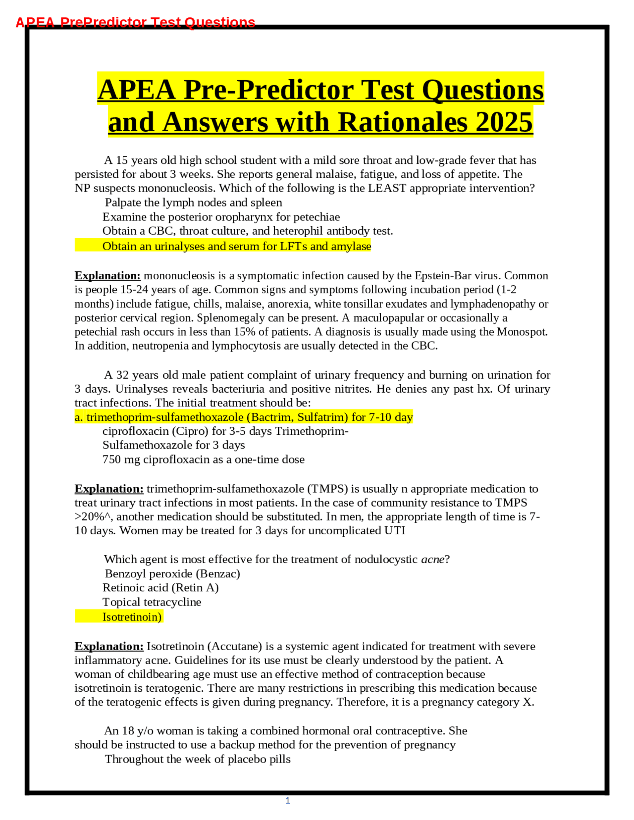 APEA PrePredictor Test Questions and Answers with Rationales 2025 ...