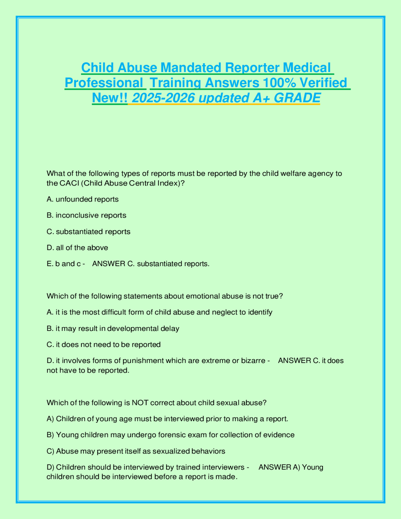 Mandated Reporter Training: Medical Professional Quiz | Exams Children ...