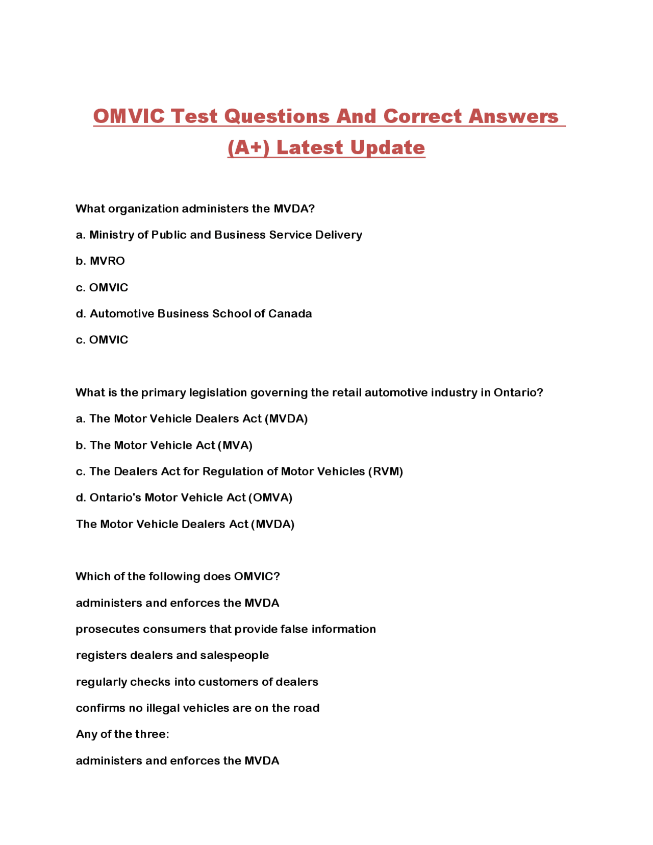 OMVIC Test Questions & Answers: Guide for Automotive Professionals ...