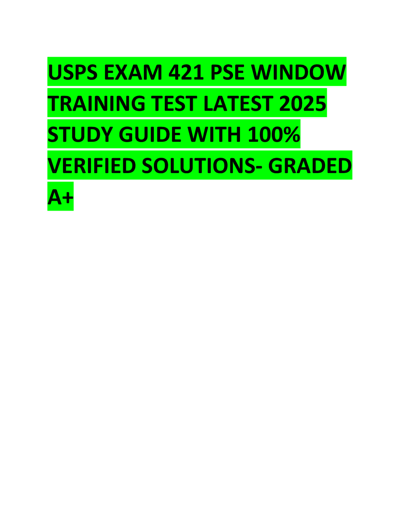 USPS Exam 421 PSE Window Training Test: Study Guide with Verified ...