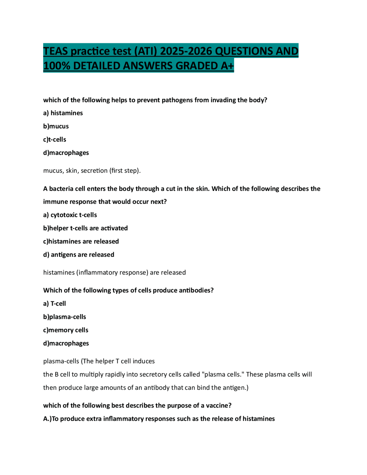 TEAS practice test (ATI) 2025-2026 QUESTIONS AND 100% DETAILED ANSWERS ...