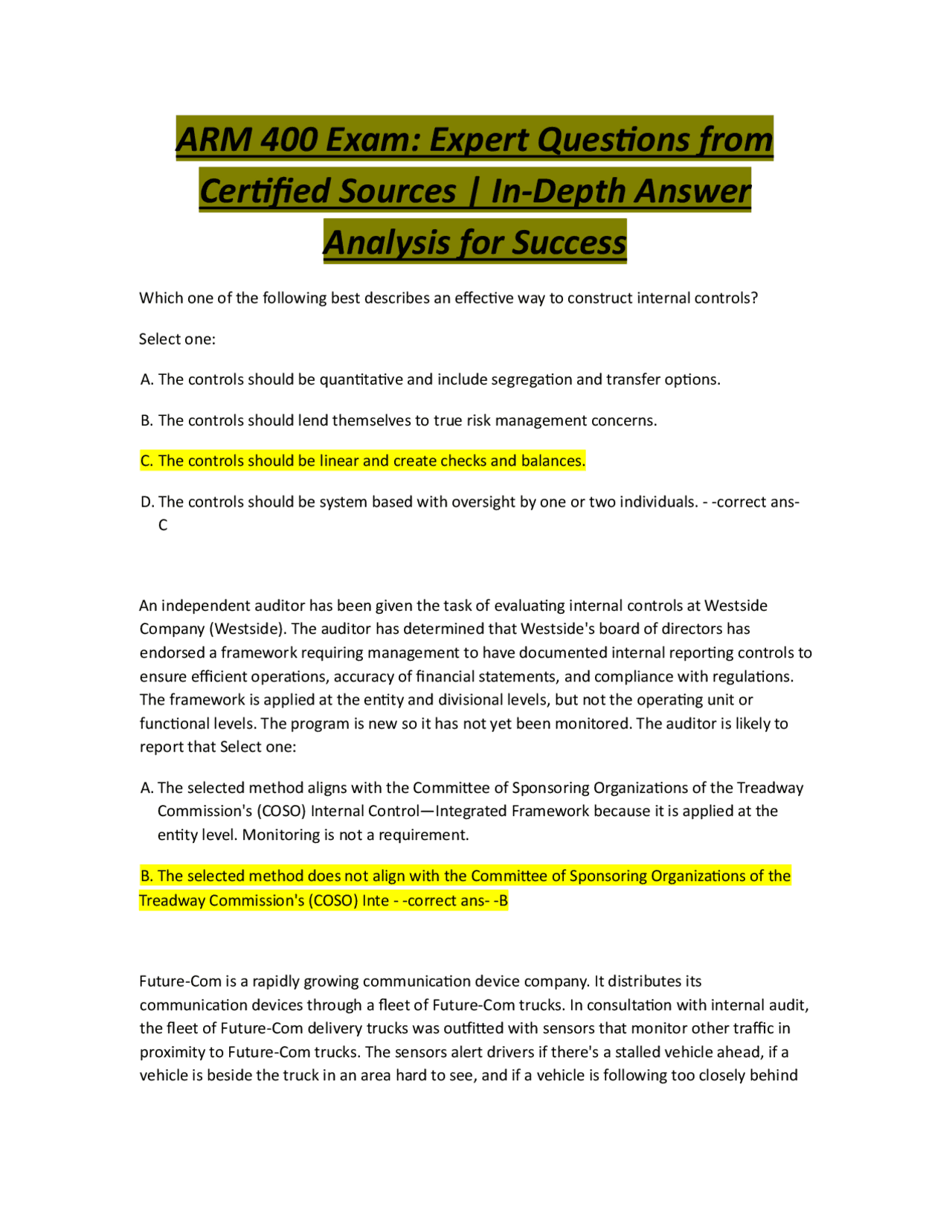 ARM 400 Exam: Expert Questions from Certified Sources | In-Depth Answer ...