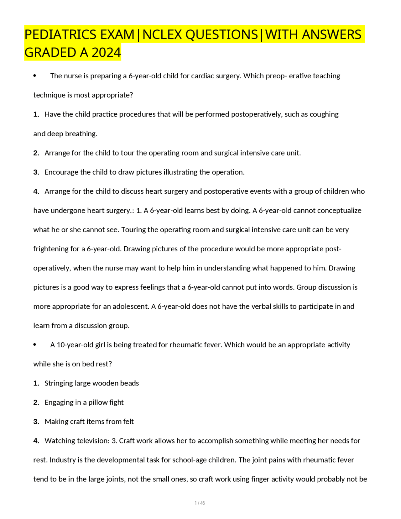 NCLEX-Pediatrics Exam Questions and Answers: A Comprehensive Guide for ...