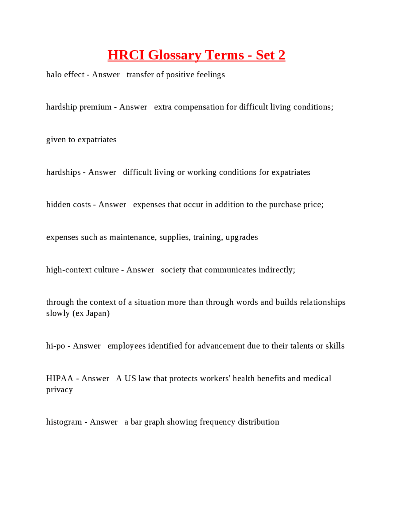 HRCI Glossary Terms - Set 2: Definitions and Explanations for Human Resources Concepts | Exams ...