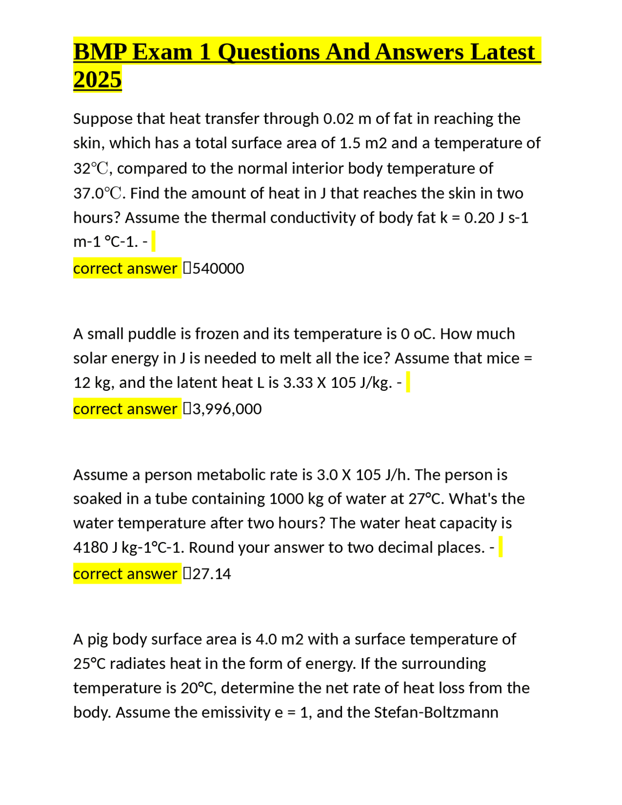 BMP Exam 1 Questions And Answers Latest 2025 | Exams Biology | Docsity