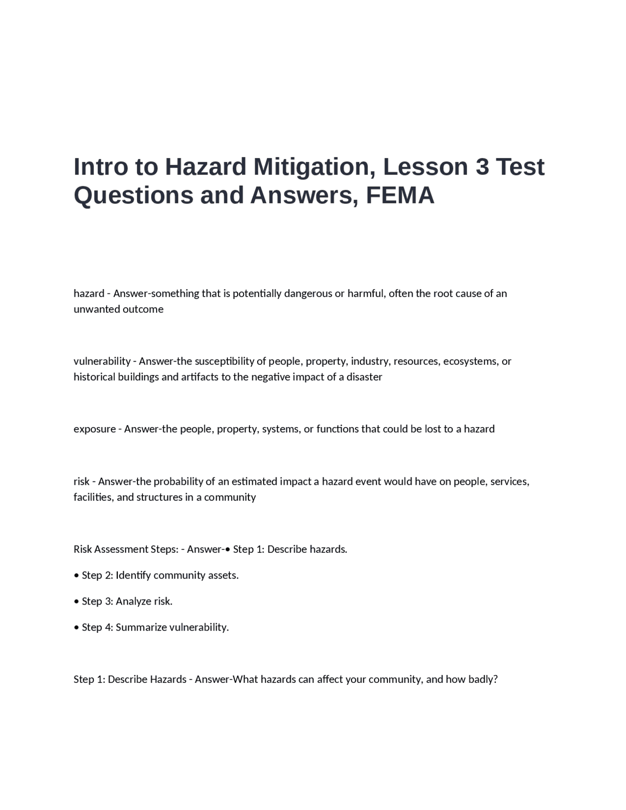 Intro to Hazard Mitigation, Lesson 3 Test: Questions and Answers ...