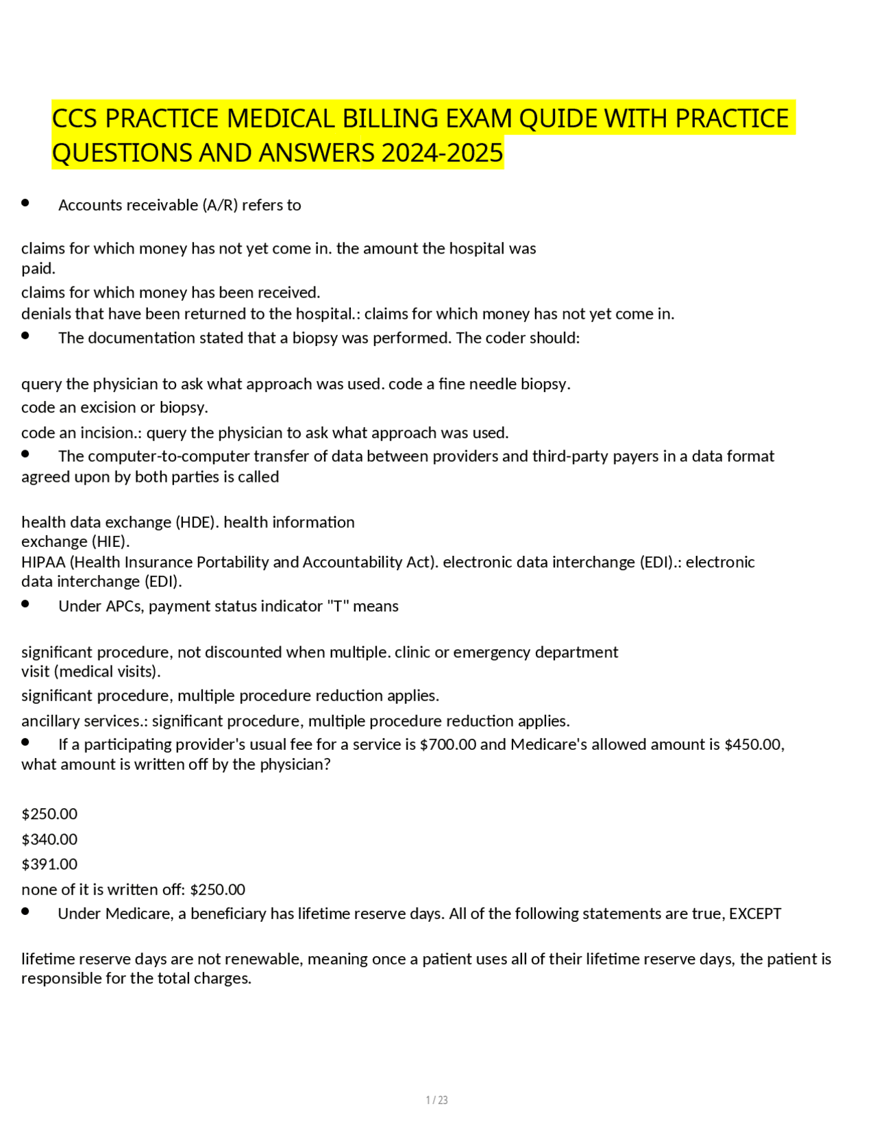 CCS Practice Medical Billing Exam Guide with Practice Questions and ...