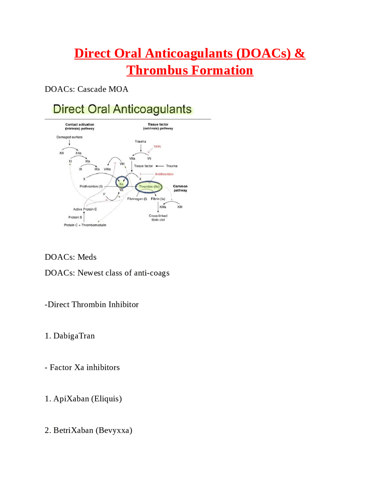 Direct Oral Anticoagulants (DOACs) and Thrombus Formation: Mechanisms ...