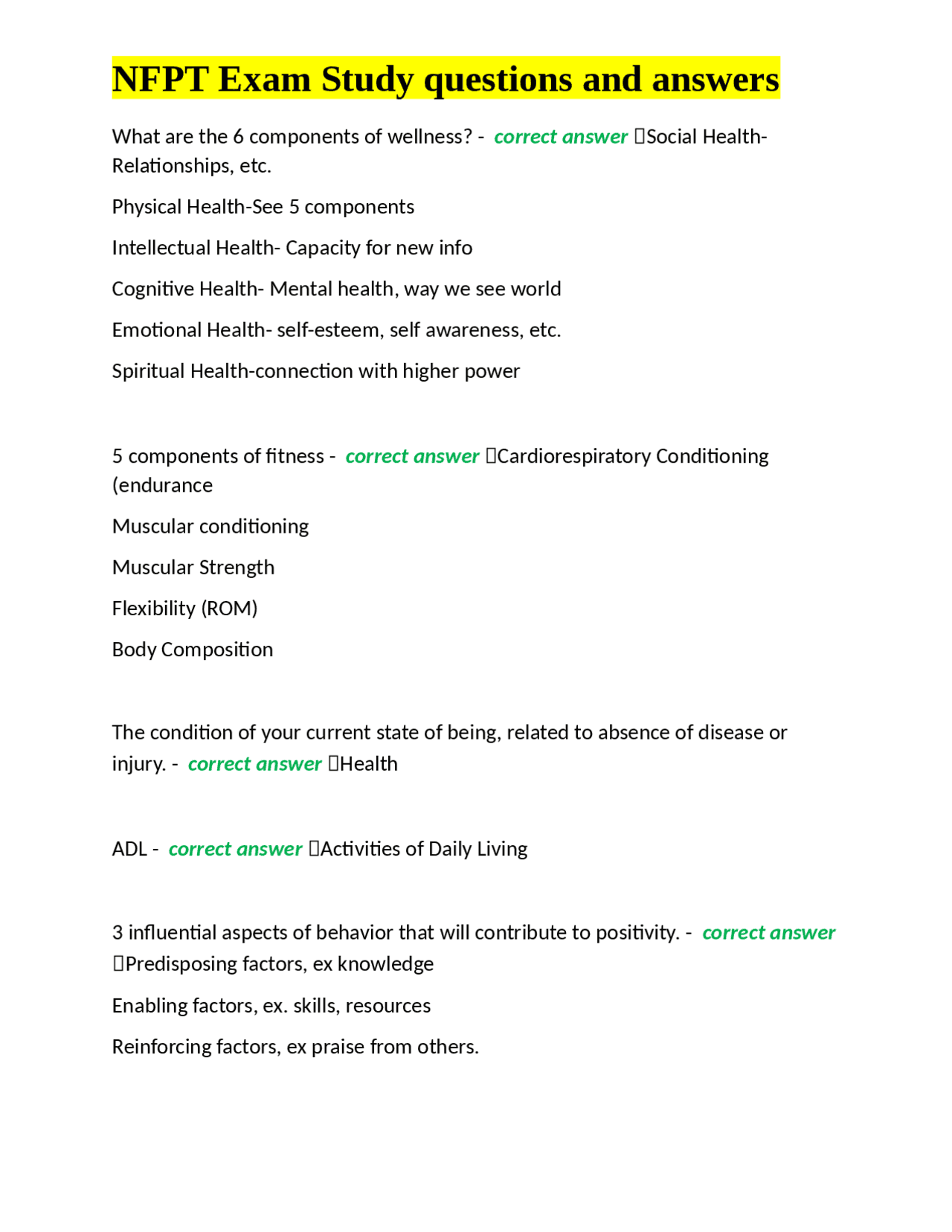 NFPT Exam Study Guide: Questions and Answers on Anatomy, Physiology ...