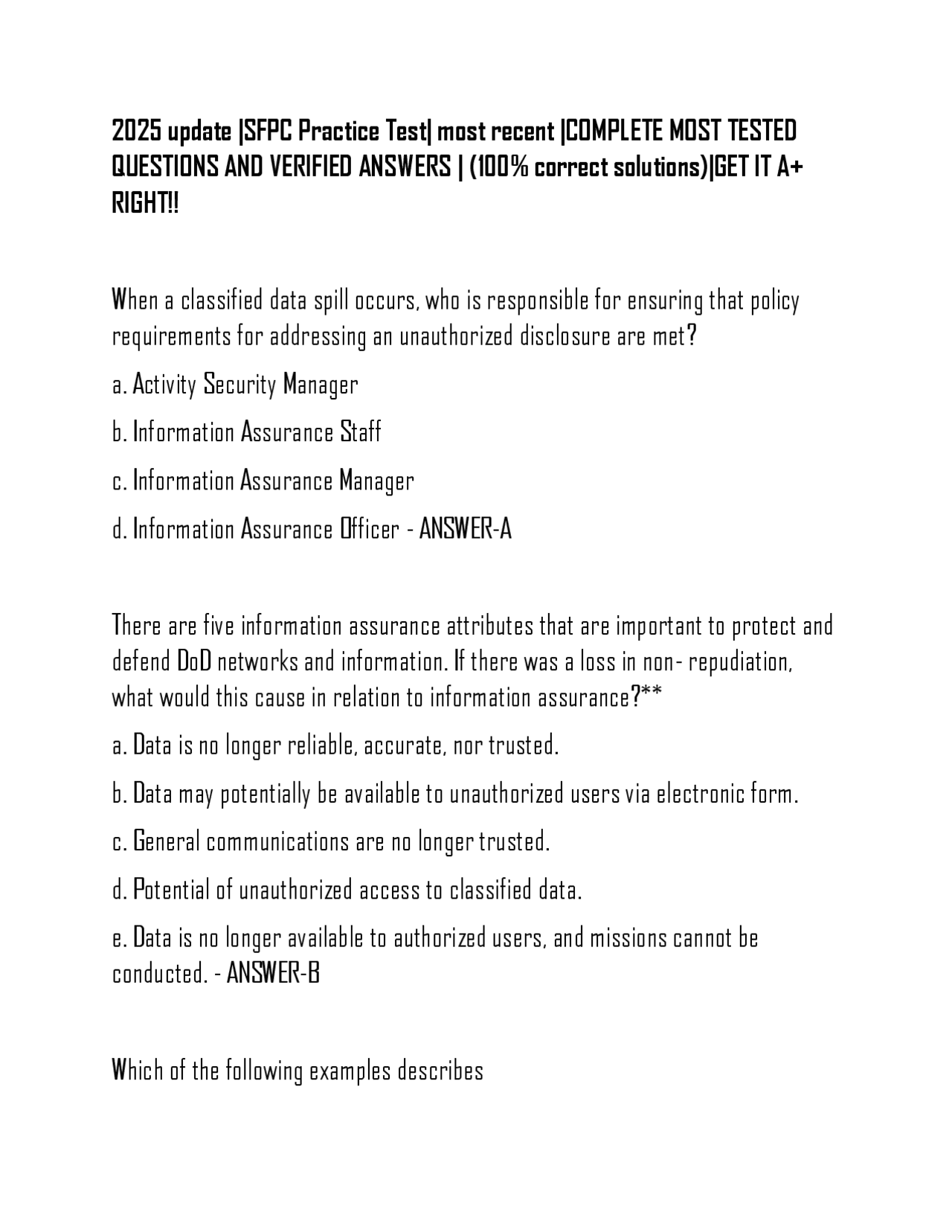 2025 update |SFPC Practice Test| most recent |COMPLETE MOST TESTED ...