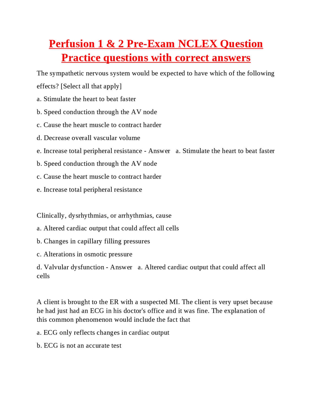 Perfusion 1 & 2 Pre-Exam NCLEX Question Practice questions with correct ...