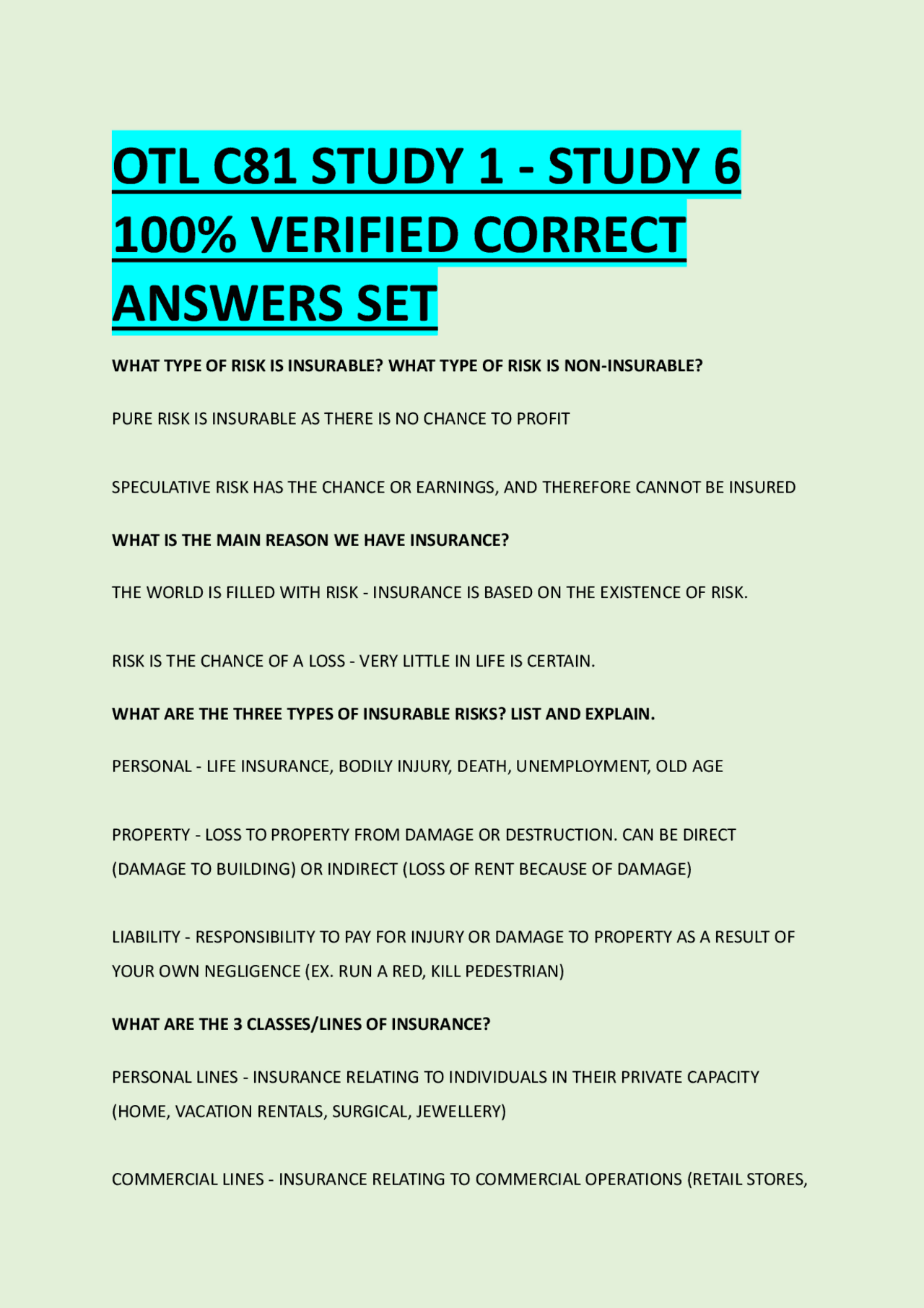OTL C81 STUDY 1 - STUDY 6 100% VERIFIED CORRECT ANSWERS SET | Exams ...