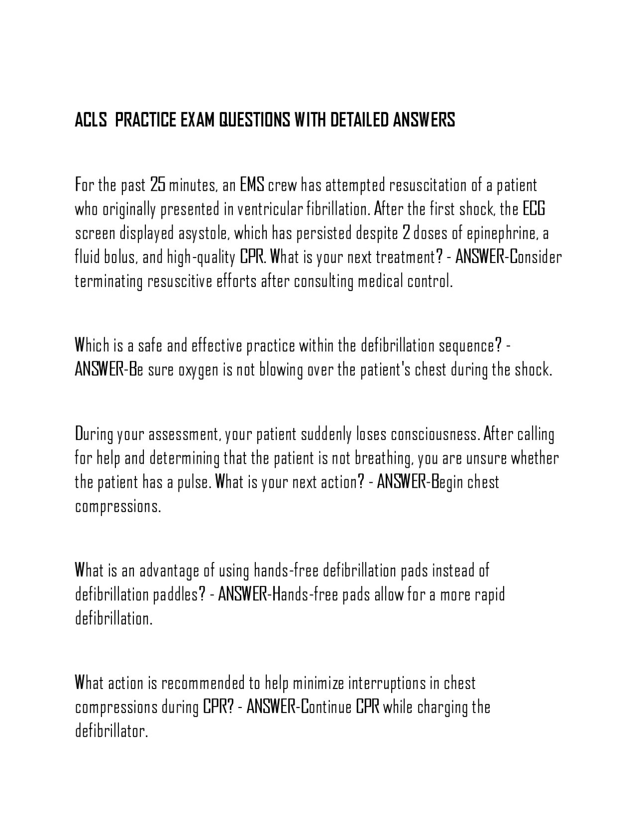 ACLS Practice Exam Questions with Detailed Answers | Exams Nursing ...